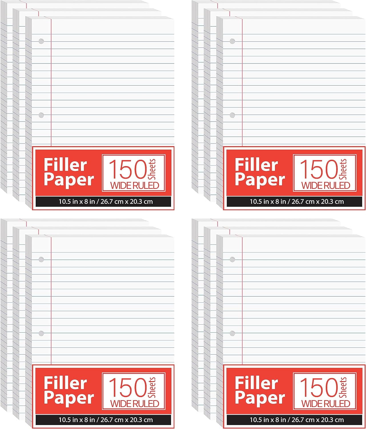VEEBOOST 150-Sheet College Wide Ruled Loose Lined Filler 10.5”x8” Paper ...