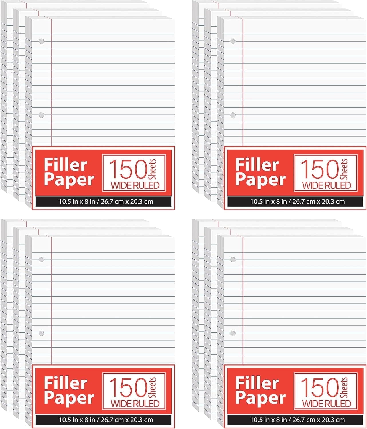VEEBOOST 150-Sheet College Wide Ruled Loose Lined Filler 10.5”x8” Paper ...