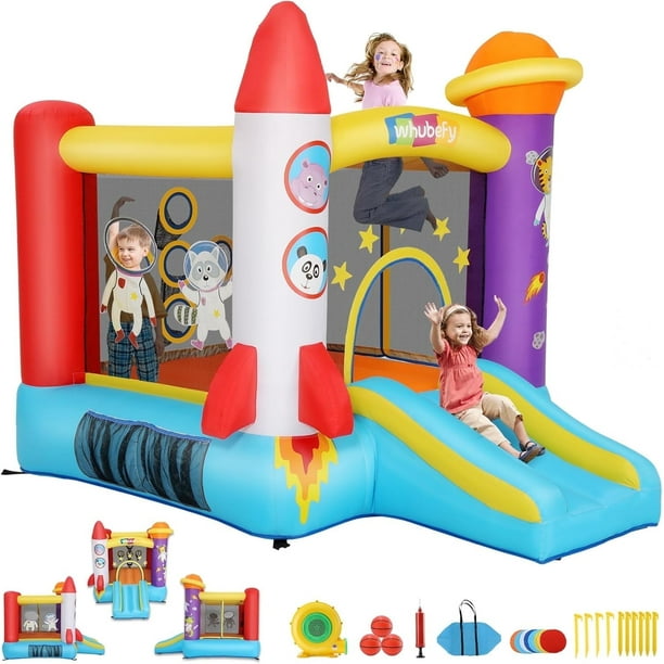 VEEBOTO Planet Rocket Theme Inflatable Bounce House, Indoor Outdoor ...