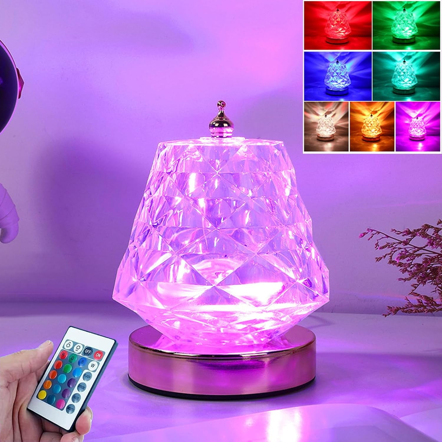 VEEKI Crystal Lamp, Rotating 16 Color Changing RGB Crystal Table Lamp ...