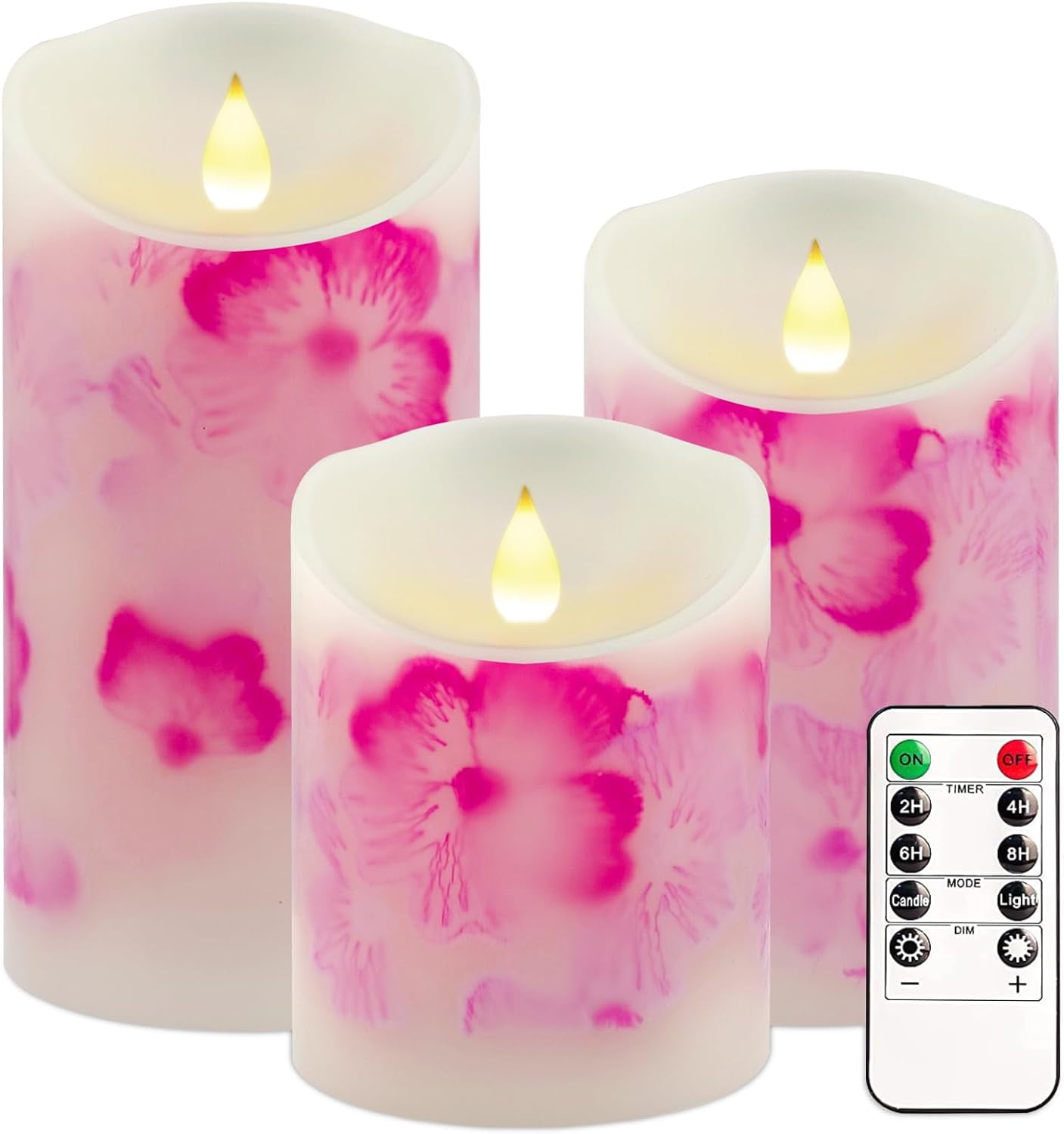 VEEKI Flameless Candles Lights, Set of 3 Cherry Blossoms Romantic LED ...