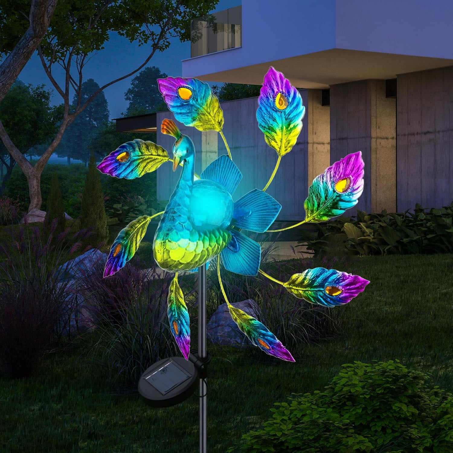 VEEKI Solar Garden Lights, Peacock Solar Garden Stake Lights with Wind ...