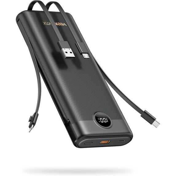 VEEKTOMX Portable Charger Built-in Cables,10000mAh Power Bank for ...
