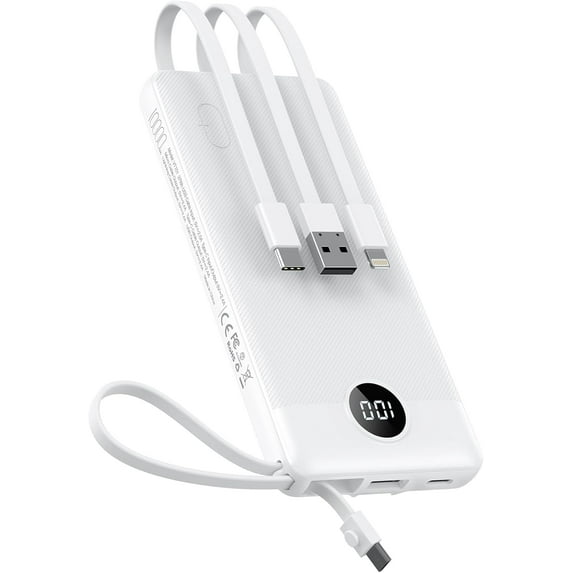VEEKTOMX Portable Charger Built-in Cables,10000mAh Power Bank for ...