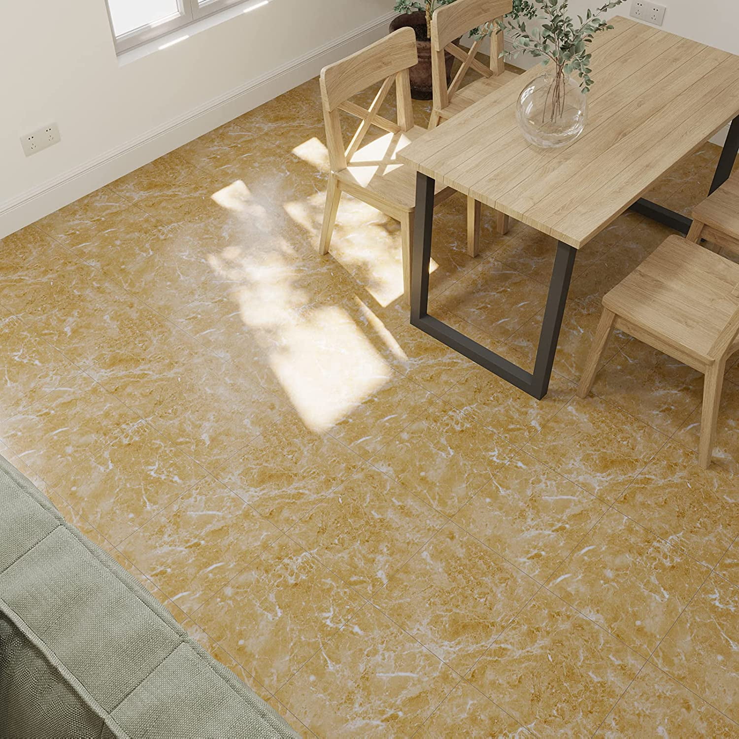VEELIKE 12pcs Gold Floor Tiles 12"x12" Peel and Stick Floor Tiles for ...