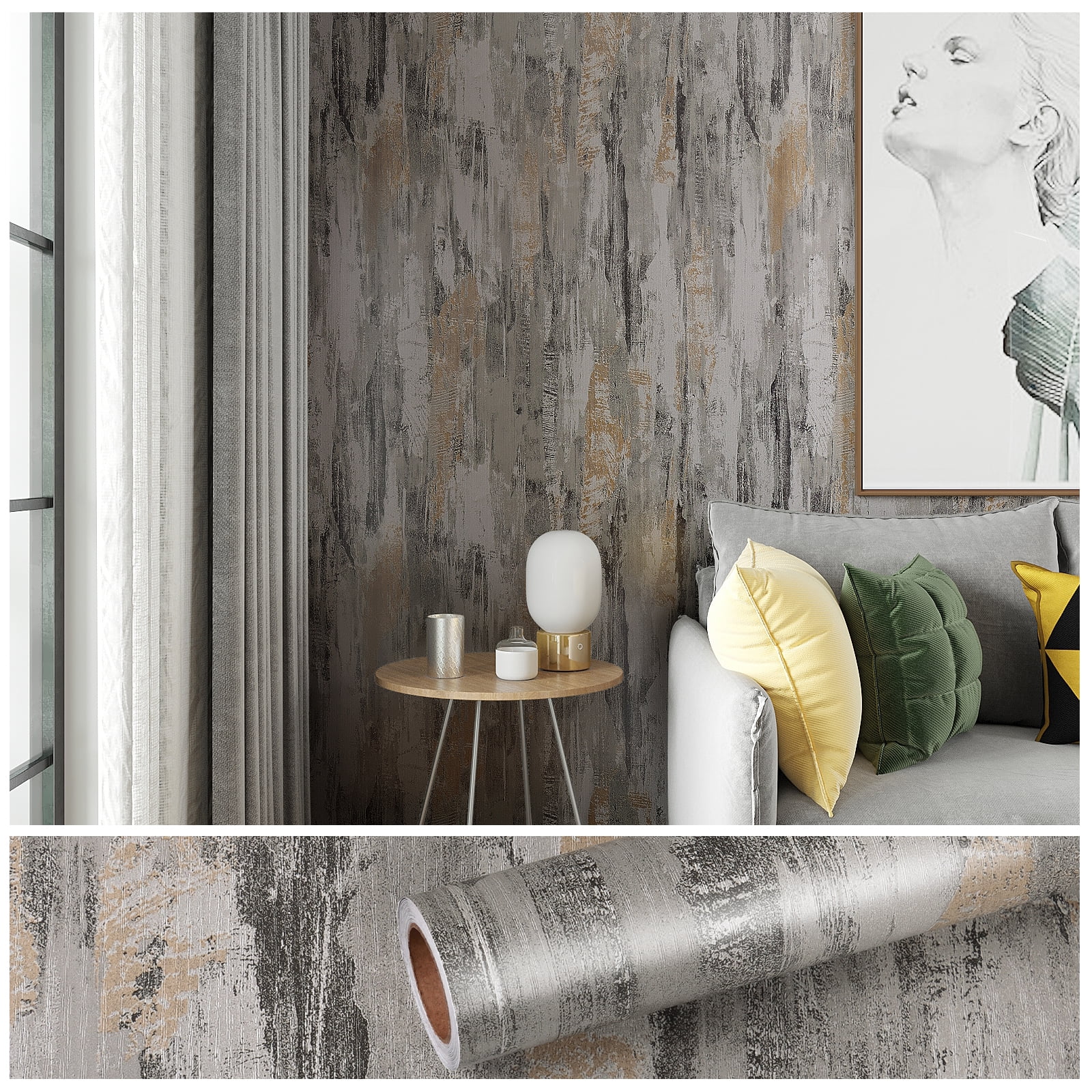 VEELIKE 15.7''x118.1'' Concrete Countertop Wallpaper Peel and Stick ...