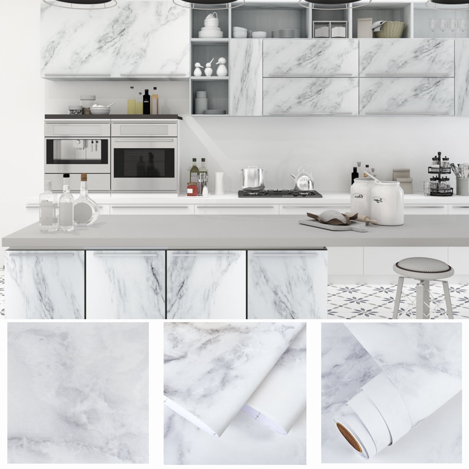 VEELIKE White Marble Contact Paper for Countertops Waterproof Grey ...