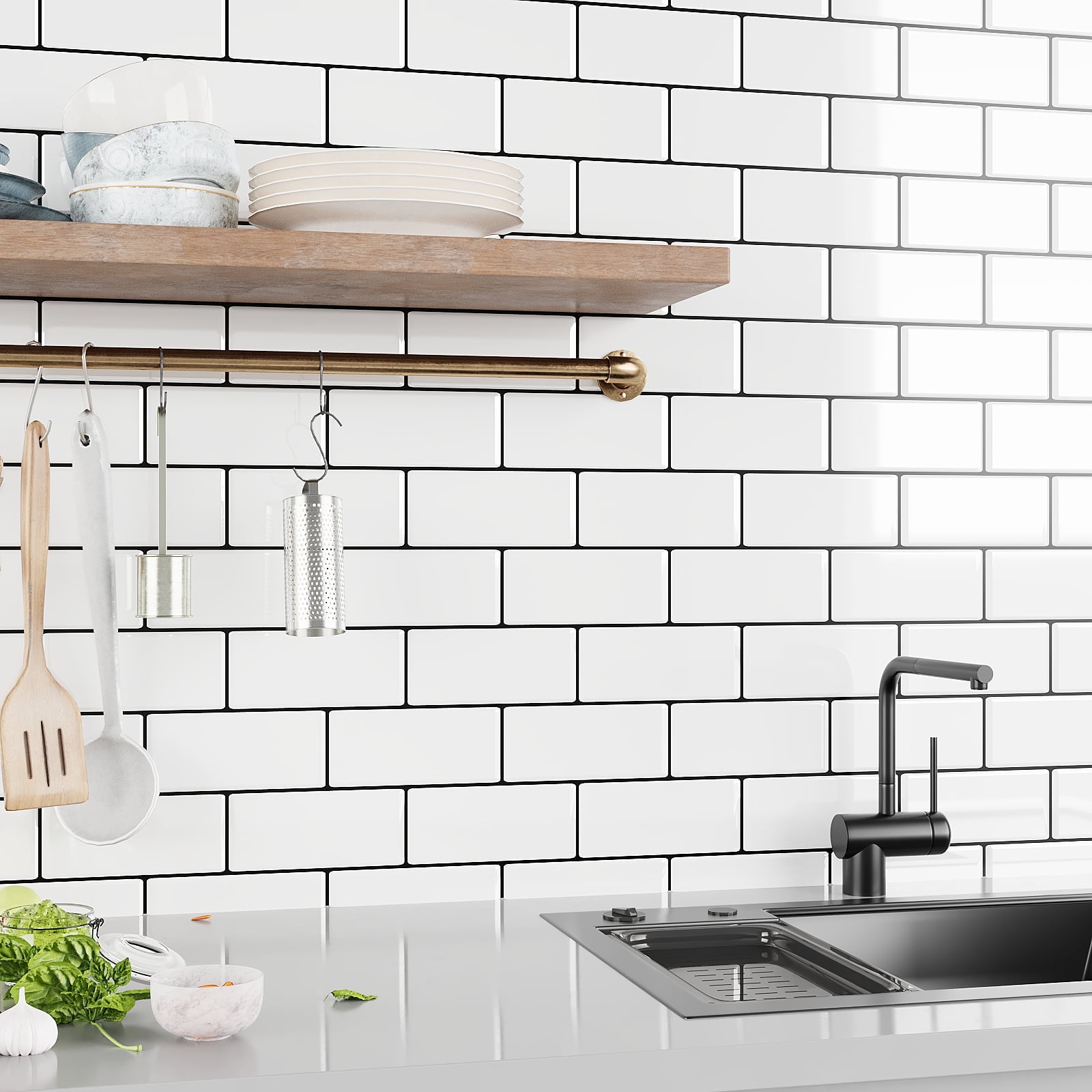 VEELIKE 6 Sheets White Subway Tiles Peel and Stick Backsplash Tiles for ...