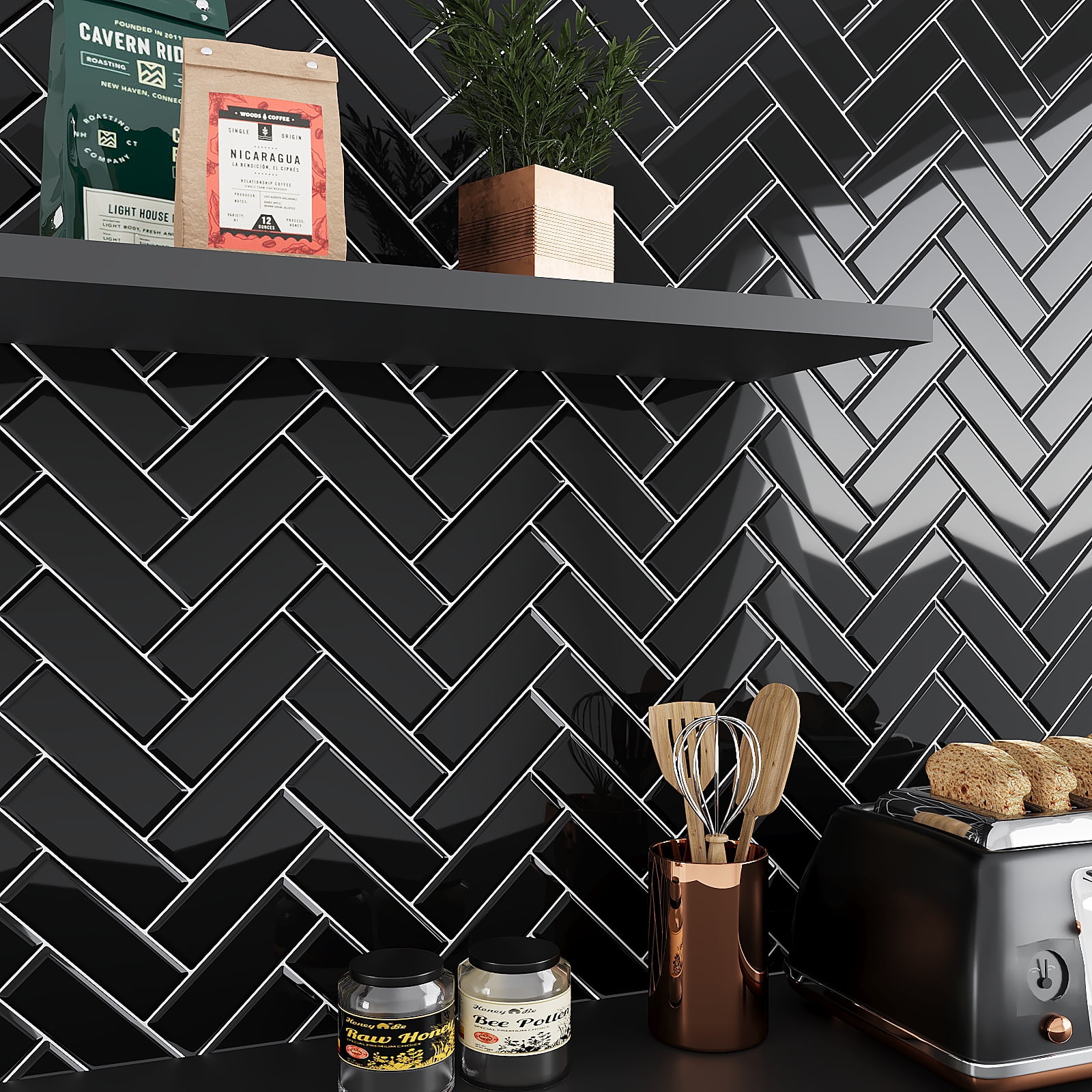 Peel And Stick Herringbone Backsplash