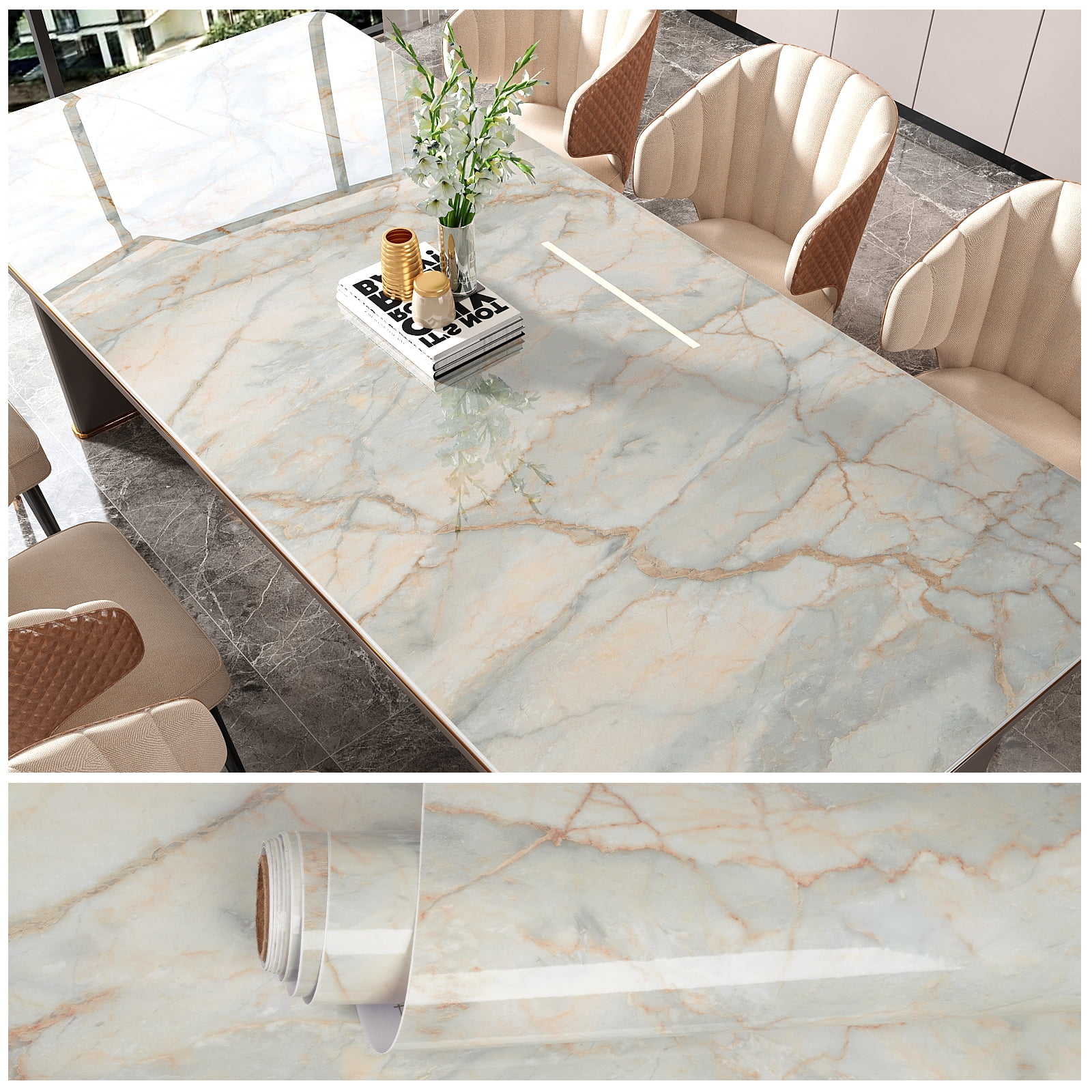 VEELIKE Blue Gold Marble Contact Paper for Countertops Waterproof ...