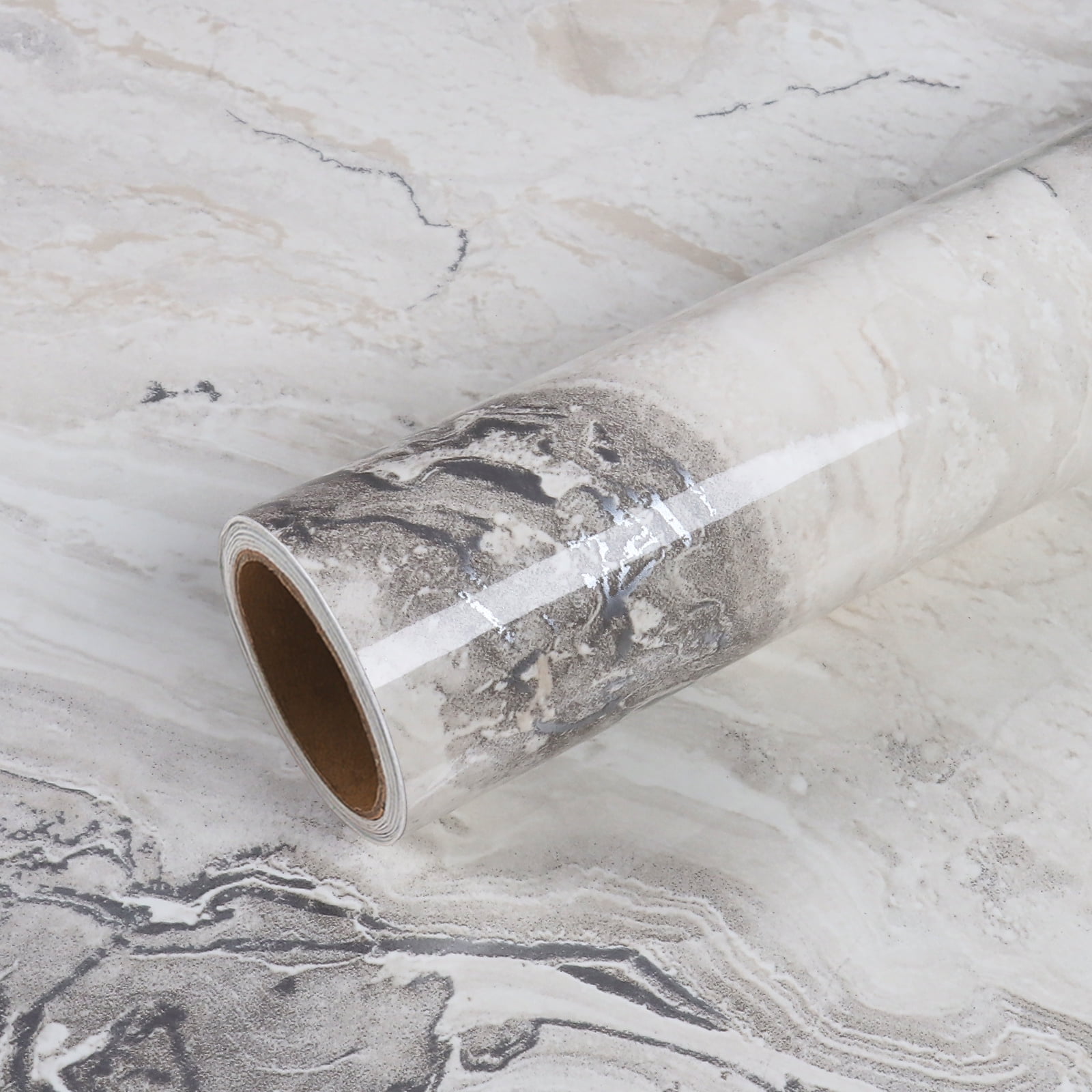 VEELIKE Glossy Silver Beige Marble Contact Paper for Countertops Marble ...