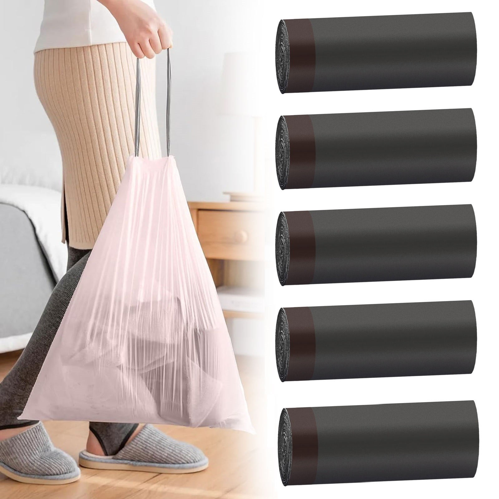 VEFSU Compostable Drawstring Trash Bags – 4-Gallon Unscented Bags for ...