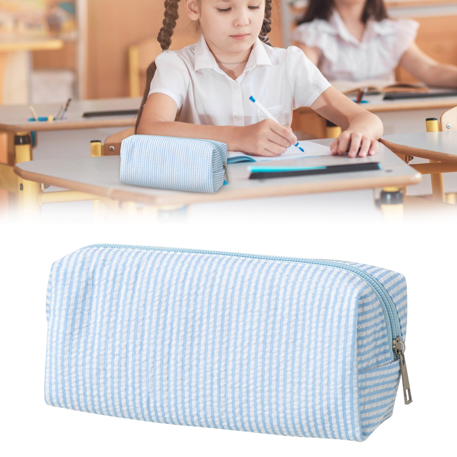 VEFSU Cute Pencil Case, Makeup Bag, Seersucker Pencil Bag, Large ...