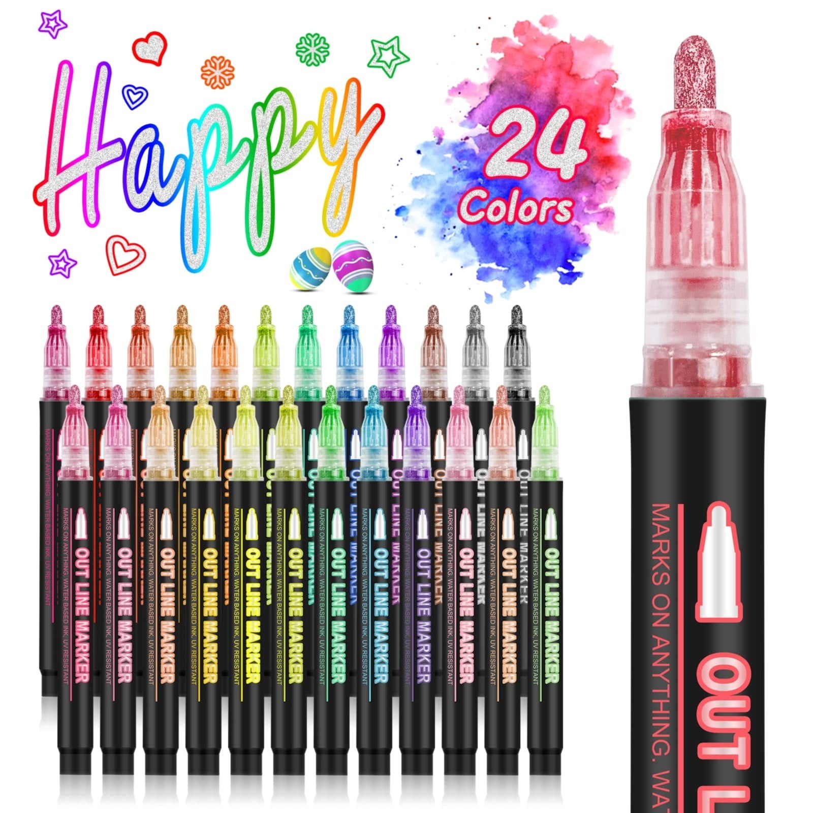 VEFSU Double Line Outline Markers,12/24/36 Colors Super Squiggles ...