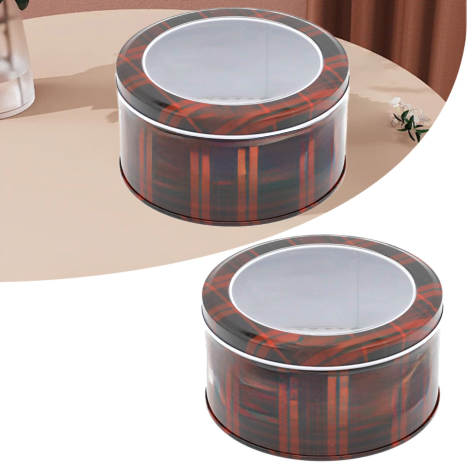 VEFSU Festive Cookie Tin – Set of 4 Round Containers with Windows and ...