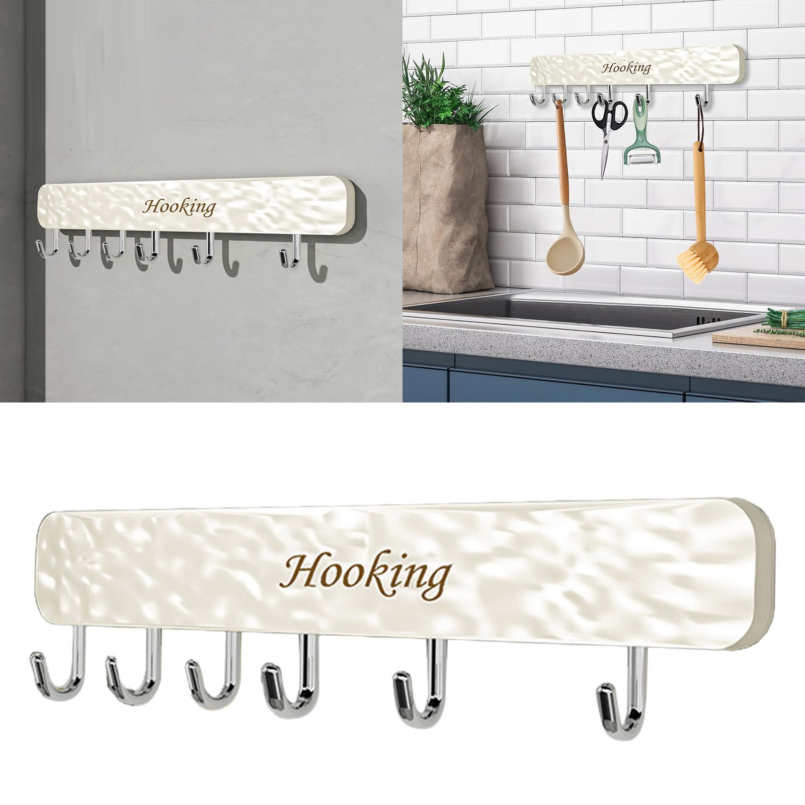 VEFSU Kitchen Utensil Hanger,Kitchen Hooks for Hanging Utensils with 6 ...
