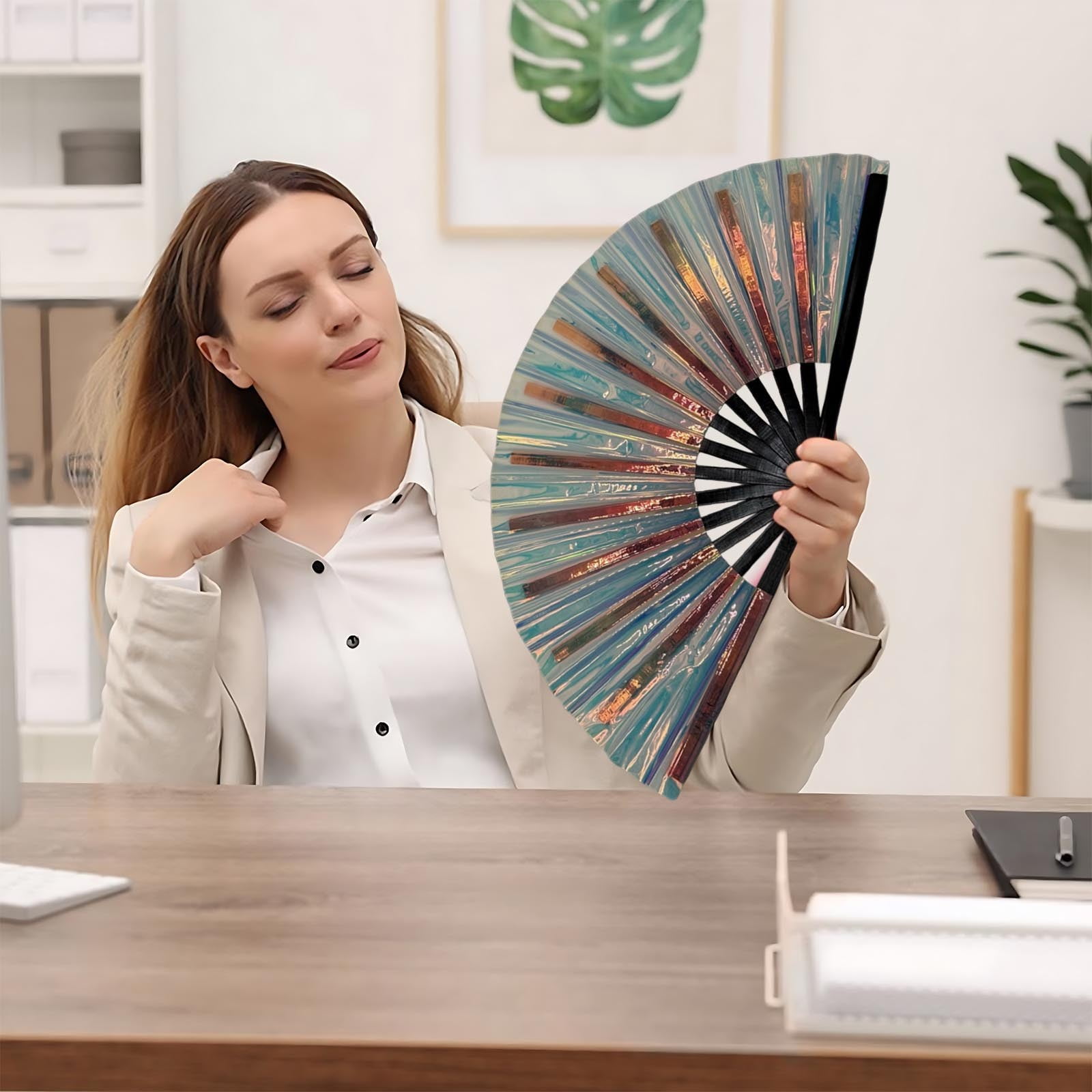 VEFSU Large Folding Hand Rave Fan,Hand Fan Line Dance Popping Fan,Line ...