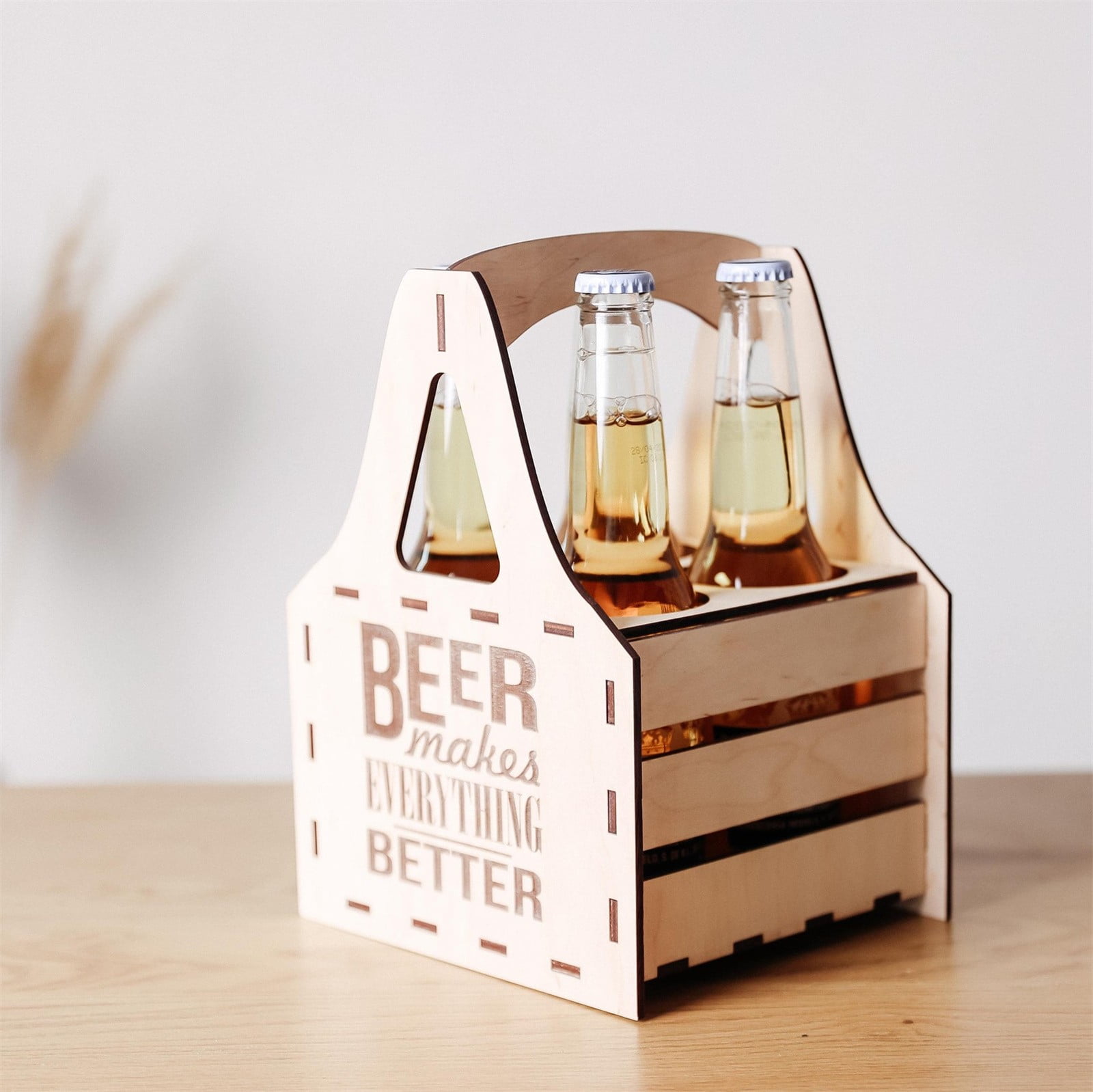 VEFSU Wooden Bottle Caddy,Protable 6 Pack Bottle Carrier with Handle ...
