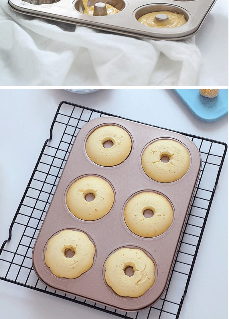 VEGCOO 2-Pack Stainless Steel Donut Baking Pan Set, Non-Stick 6-Cavity ...