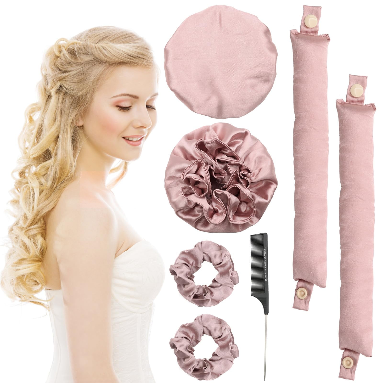 VEGCOO Satin Hair Curlers Set, Curling Headband with Caps, Scrunchies ...