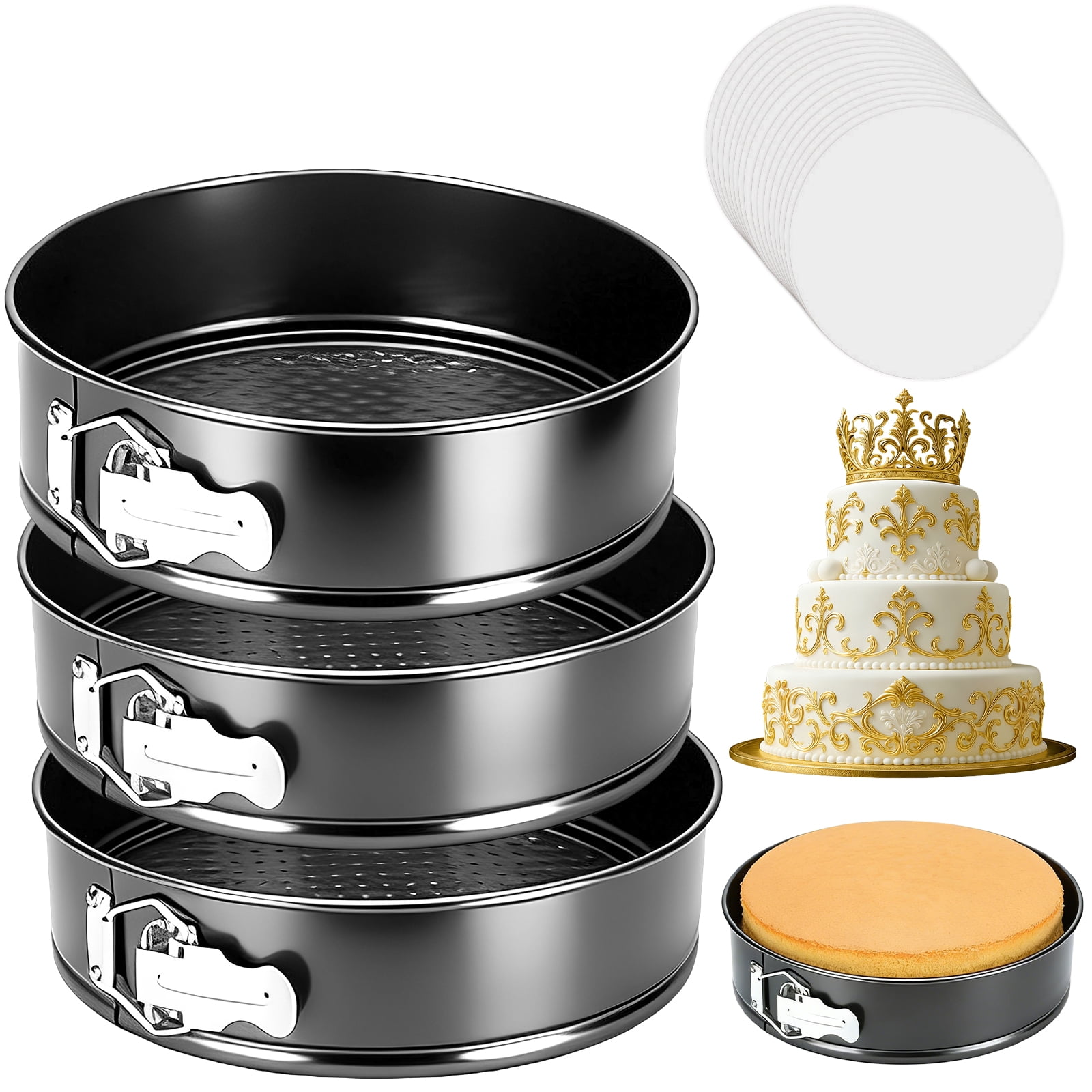 VEGCOO 3-Pack Springform Pans Set (8" 9" 10"), Carbon Steel Non-Stick ...