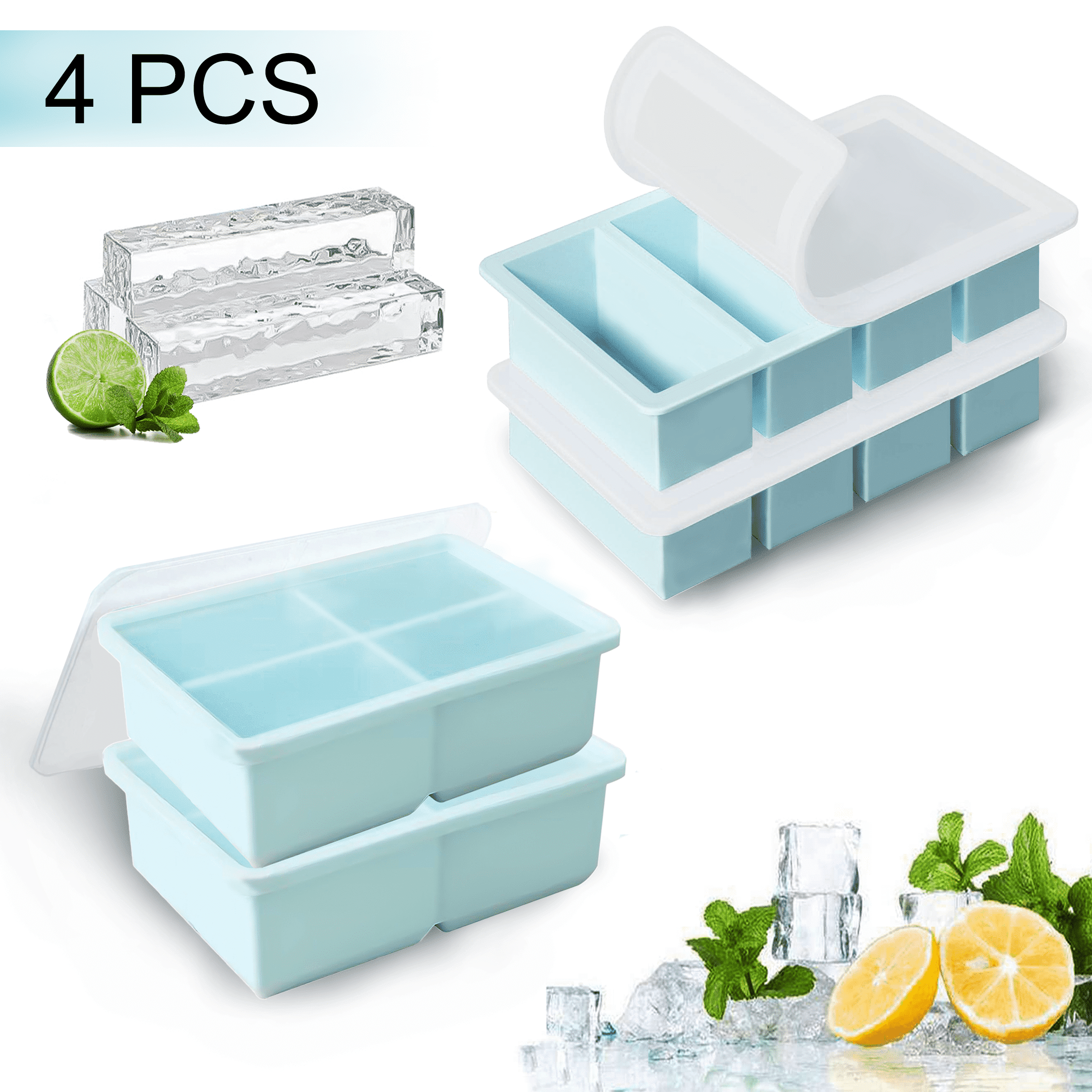 VEGCOO 4-Pack Silicone Freezer Tray with Lid, Silicone Soup Cube ...