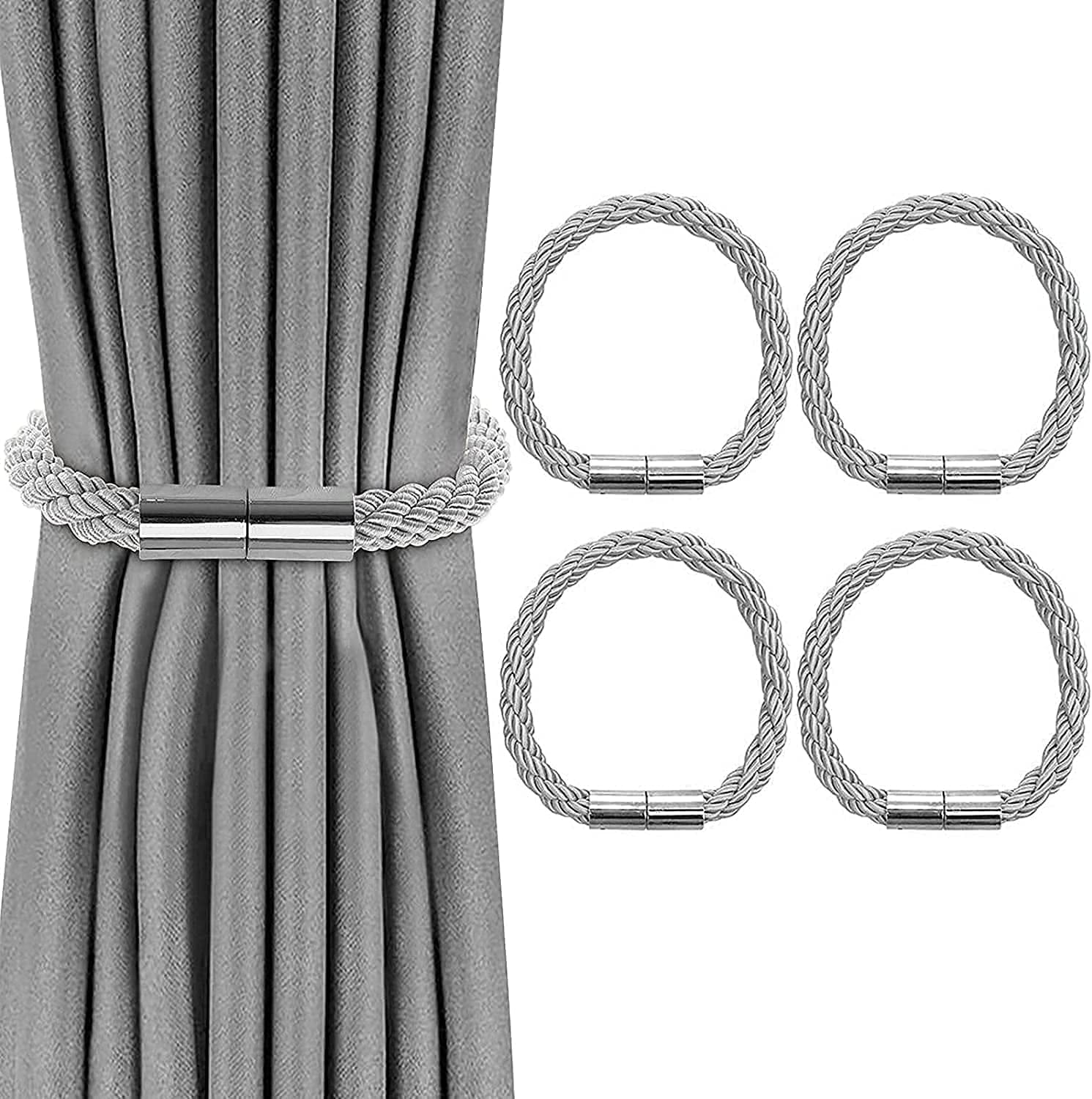 VEGCOO Magnetic Curtain Tiebacks, Grey Decorative Holdbacks, Strong ...