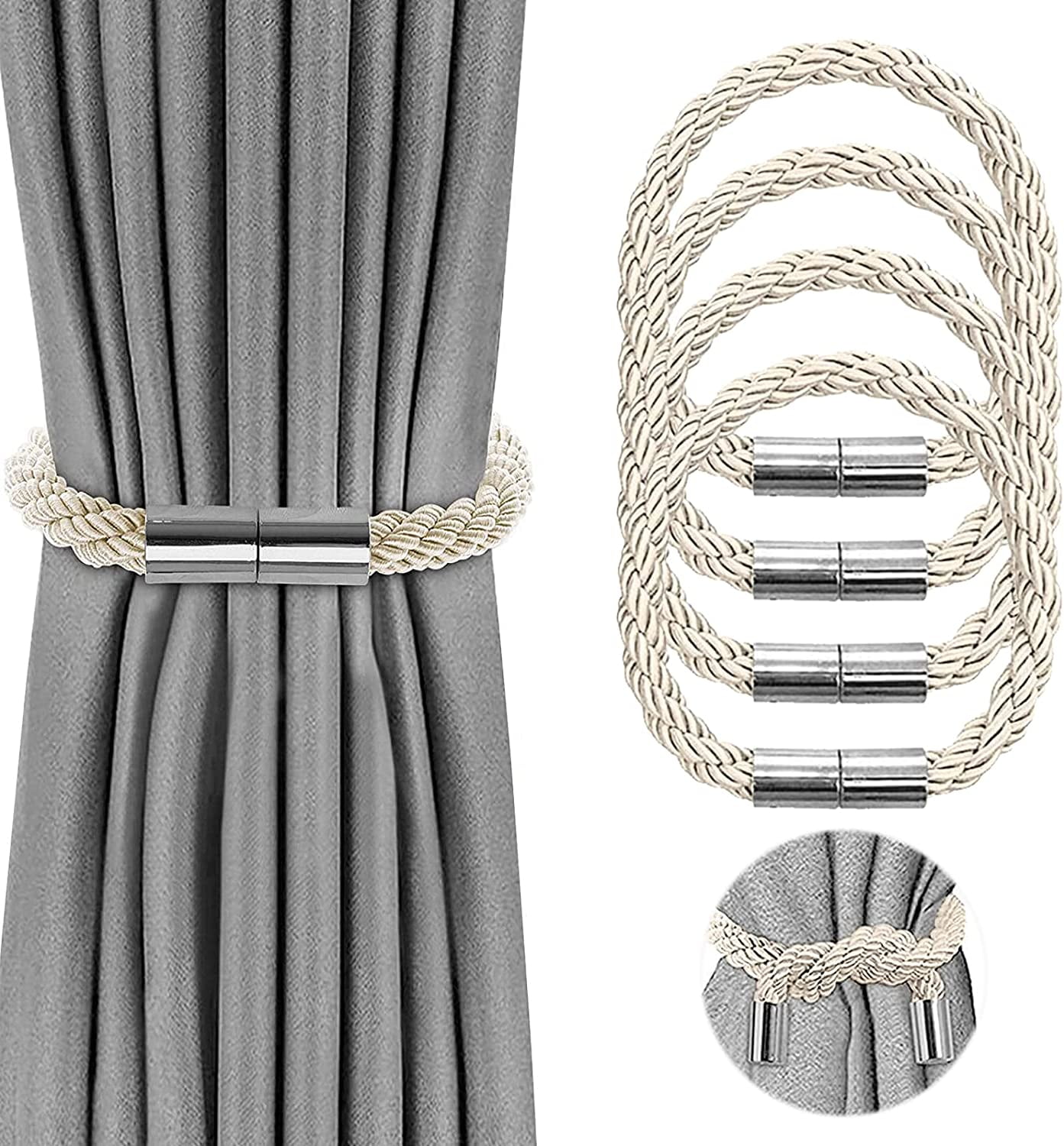 VEGCOO 4 Pack Strong Magnetic Curtain Tiebacks Modern Simple Style ...