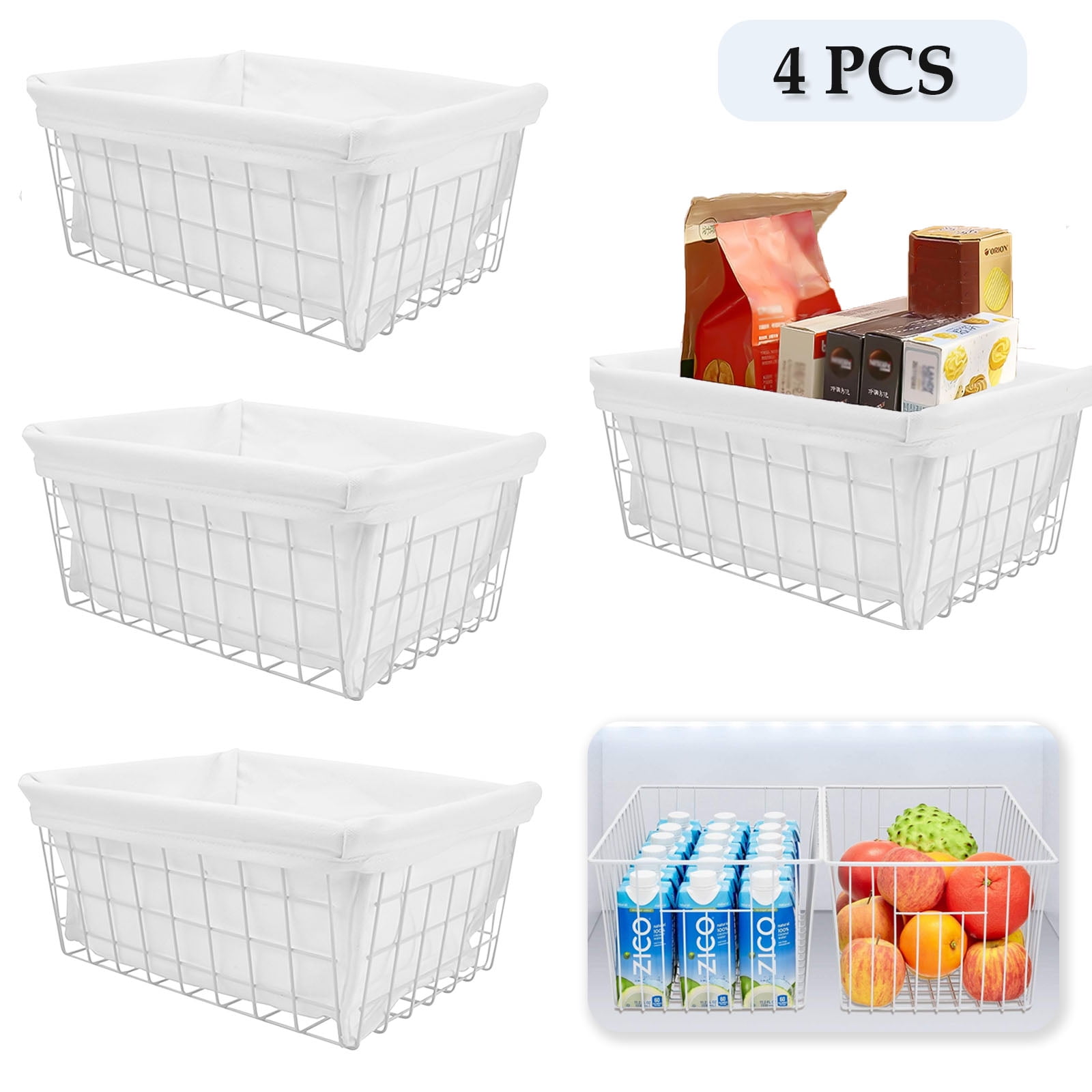 VEGCOO 4-Pack Wire Freezer Basket + 4-Pack Liner with Built-in Handles ...