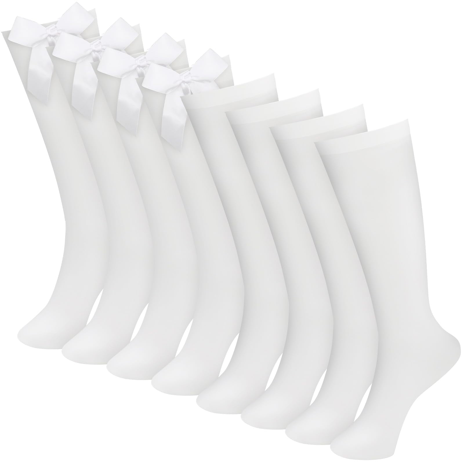 VEGCOO Girls Knee High School Socks, Cotton Mid-Calf Socks with Bow, 8 ...