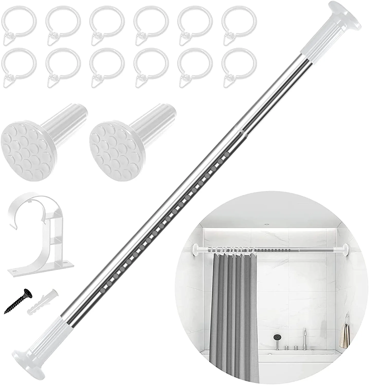 Free Shipping! VEGCOO Tension Curtain Rod, Adjustable Closet Tension ...