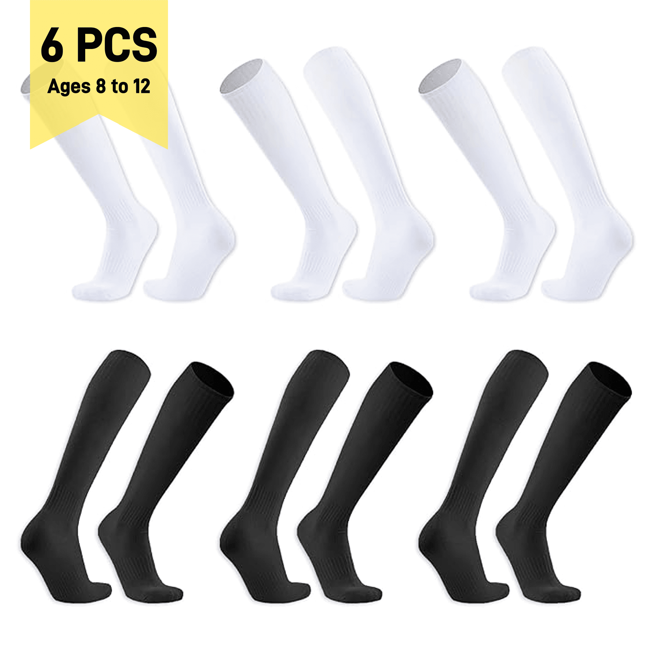 VEGCOO 6 Pairs Boys Soccer Socks – Knee-High, Breathable Black & White ...