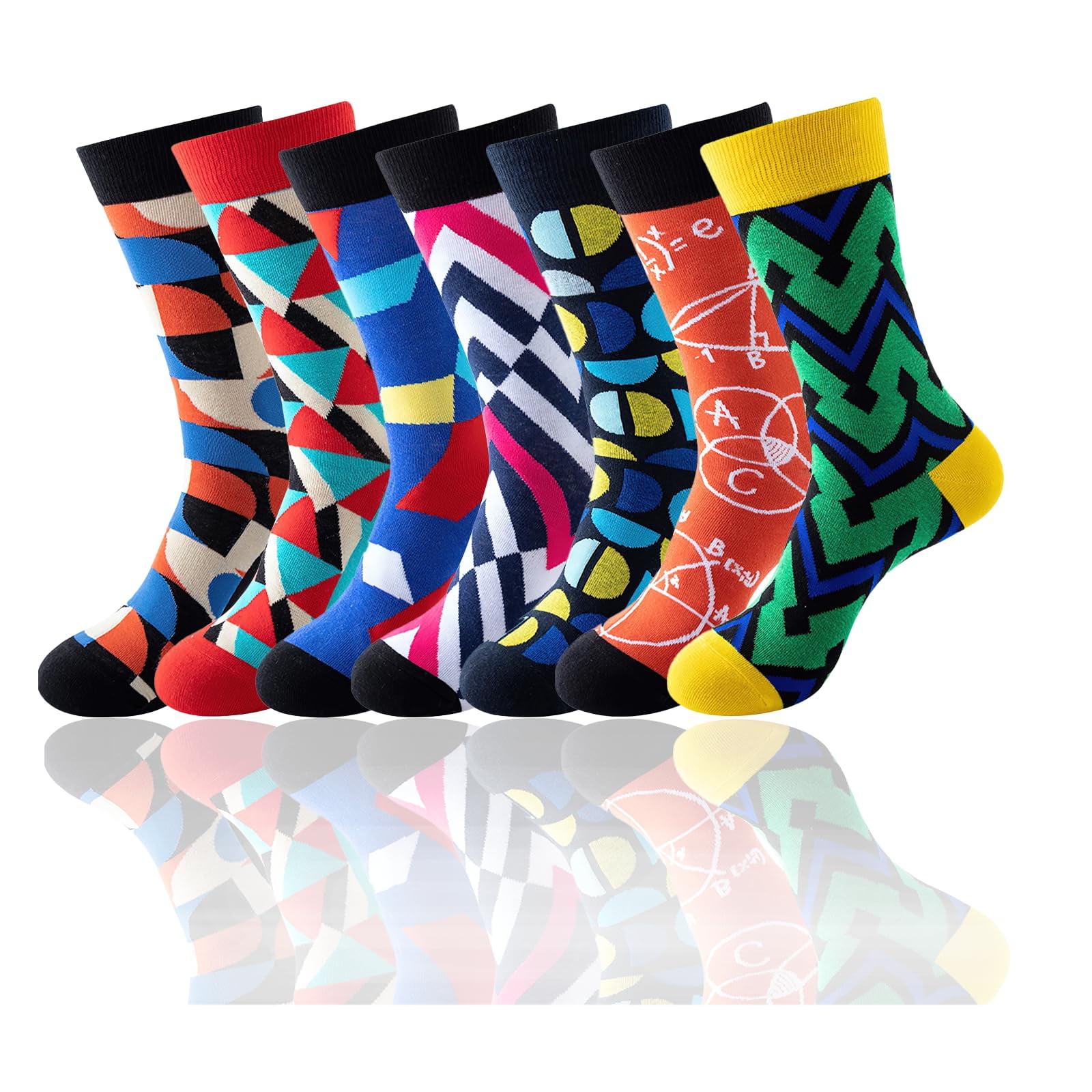 Vegcoo 7 Pairs Colorful Socks for Men, Combed Cotton Crew Socks, Funky ...