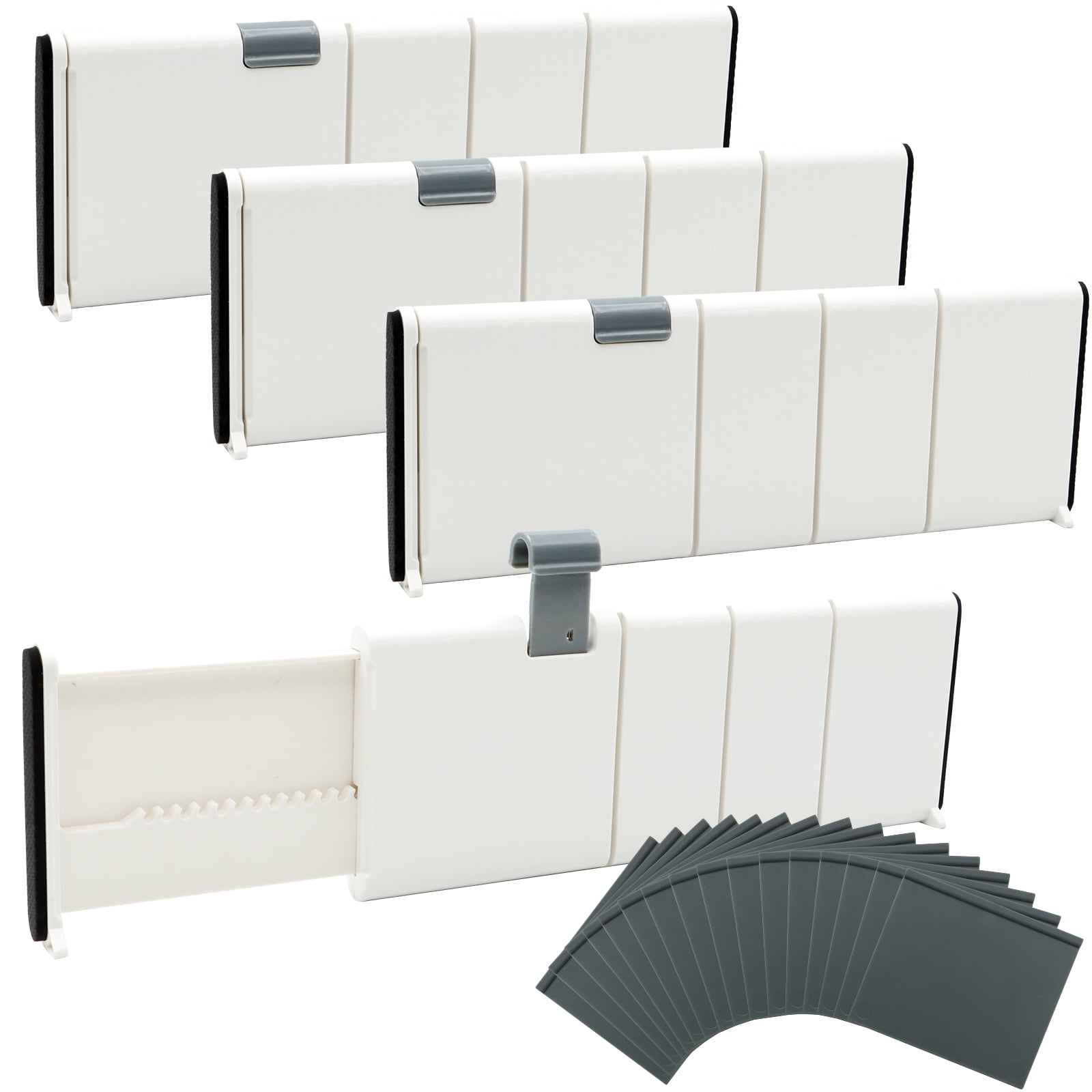 "VEGCOO 4 Pack Adjustable Drawer Dividers with 16 Inserts, Expandable ...