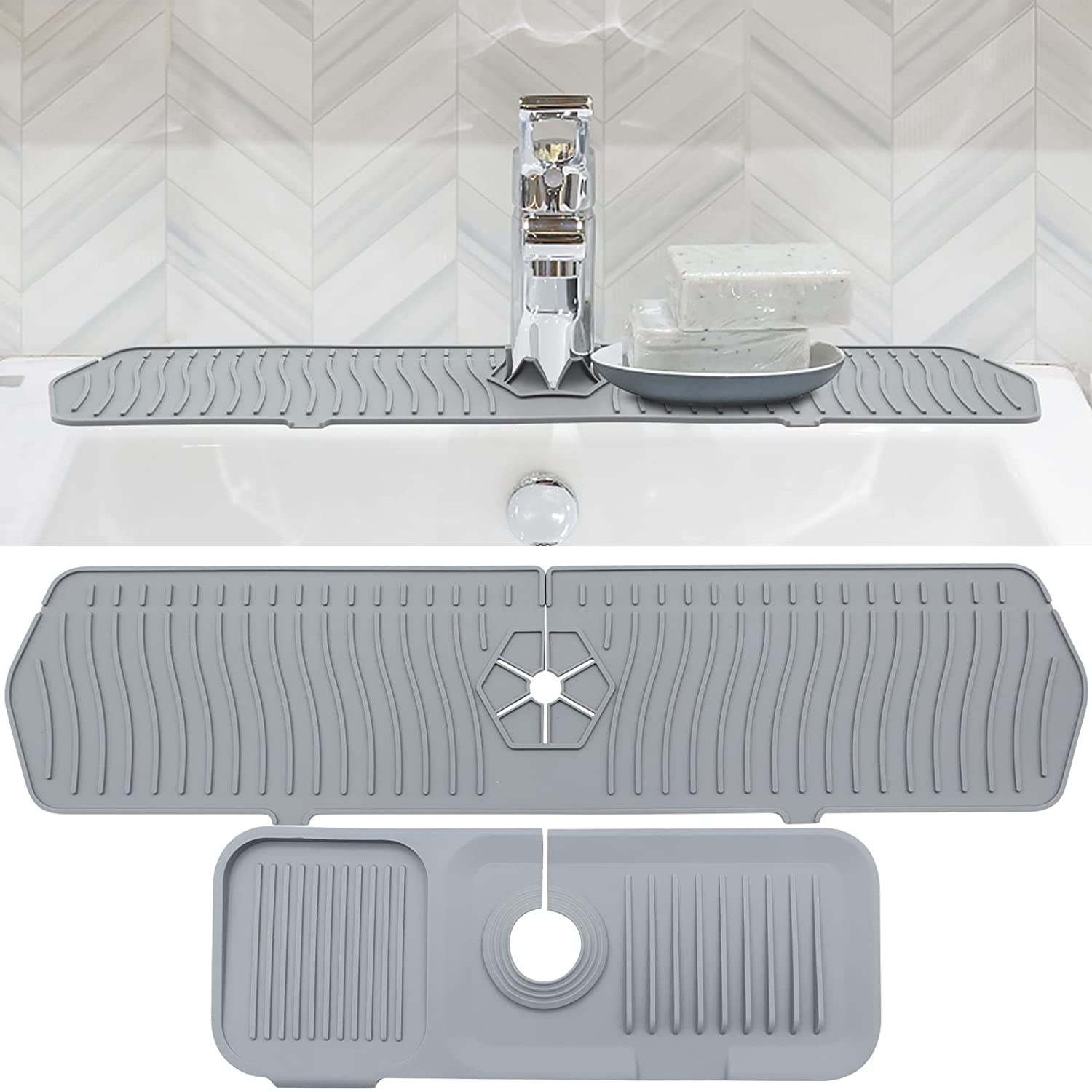 Trayknick Kitchen Sink Splash Guard Faucet Drain Mat - Super Absorbent ...