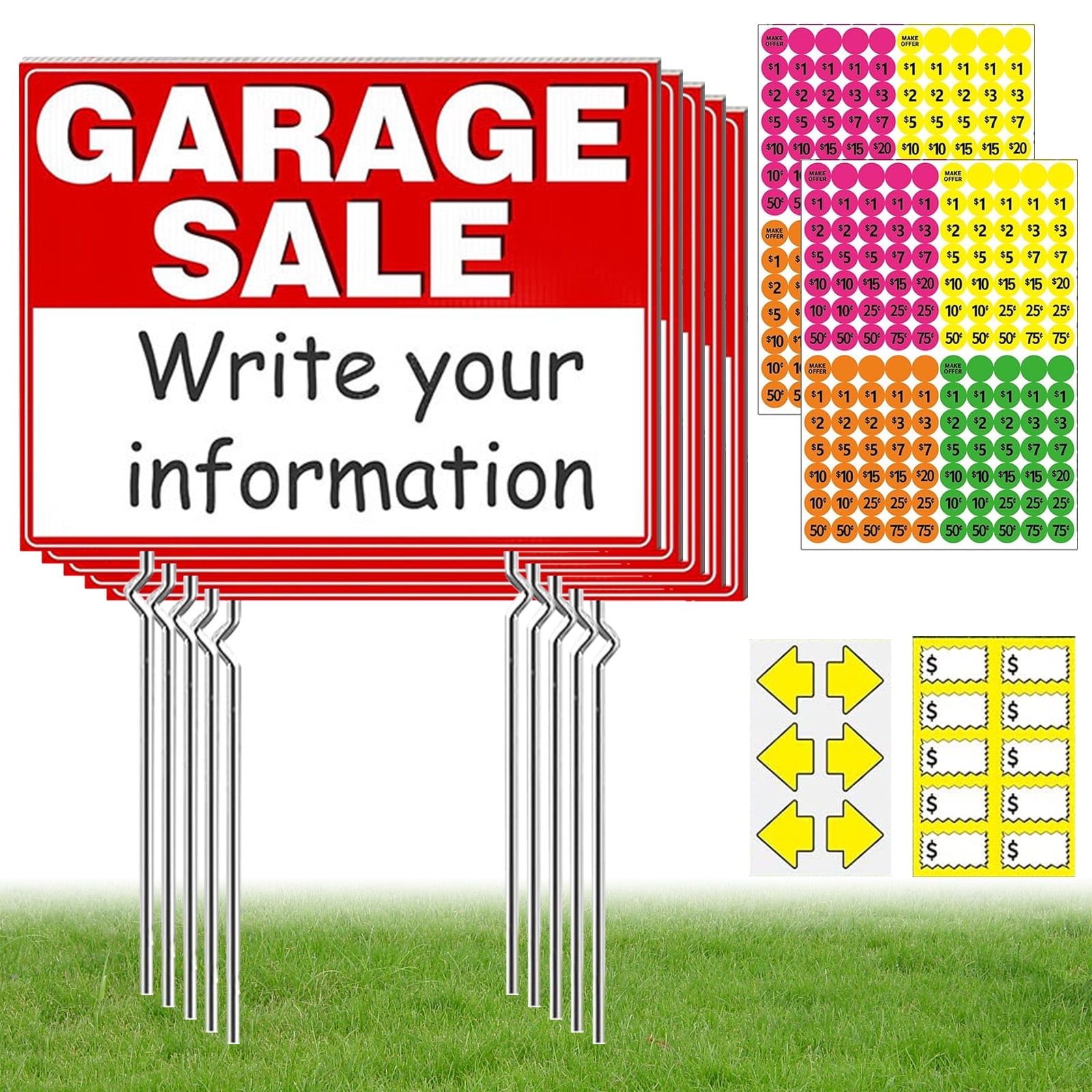 VEGCOO Garage Sale Kit (5 Pcs) 13x17 inch with Metal Stakes & 4 Price ...