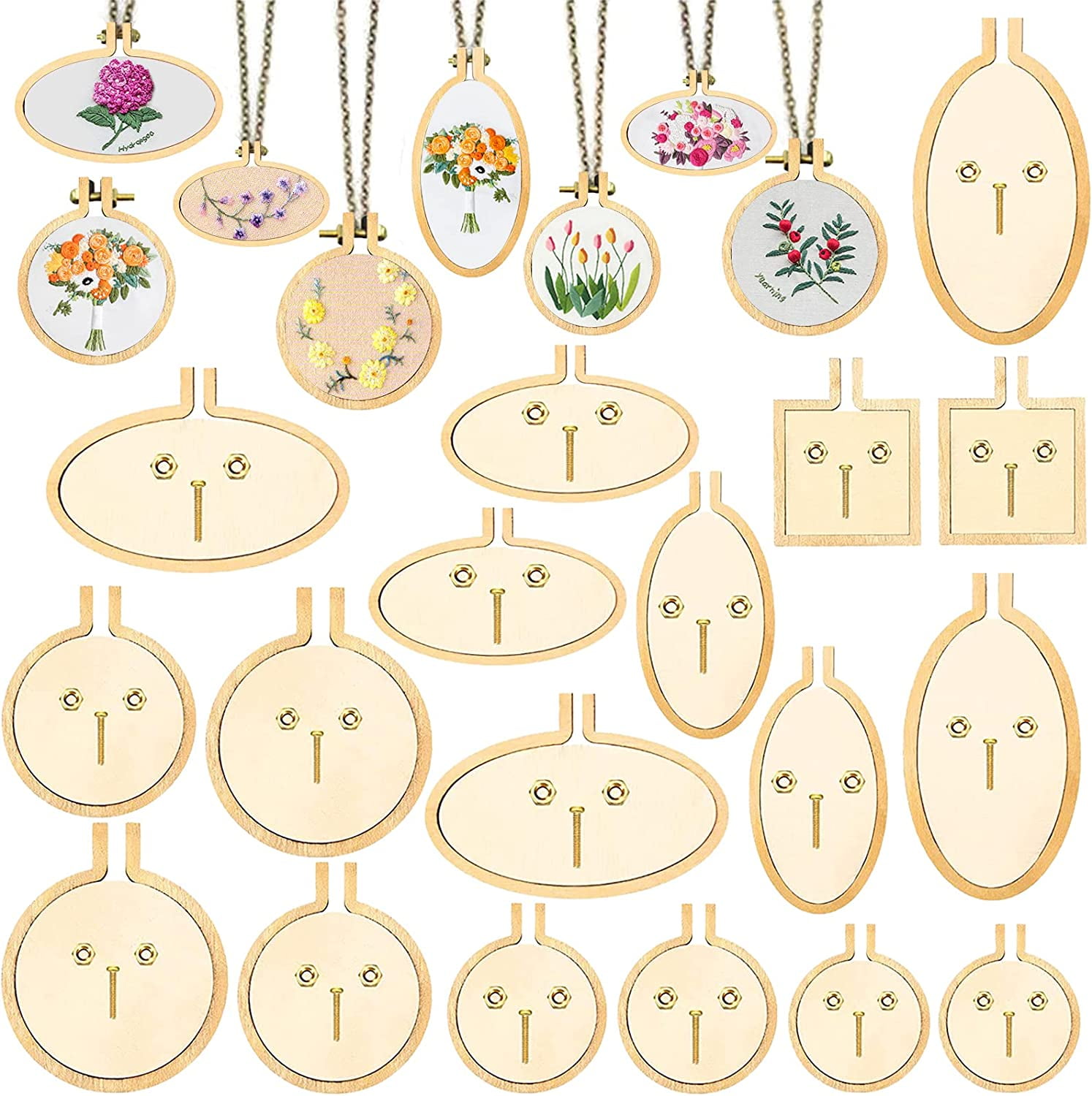 VEGCOO Mini Wooden Embroidery Hoops, Small Ring & Square, Jewelry ...