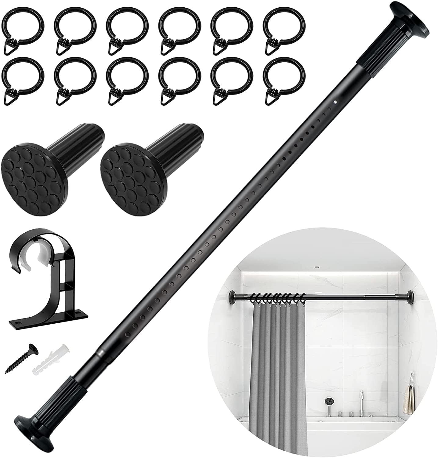 VEGCOO Heavy Duty Long Adjustable Tension Curtain Rod, 51-109 Inches ...