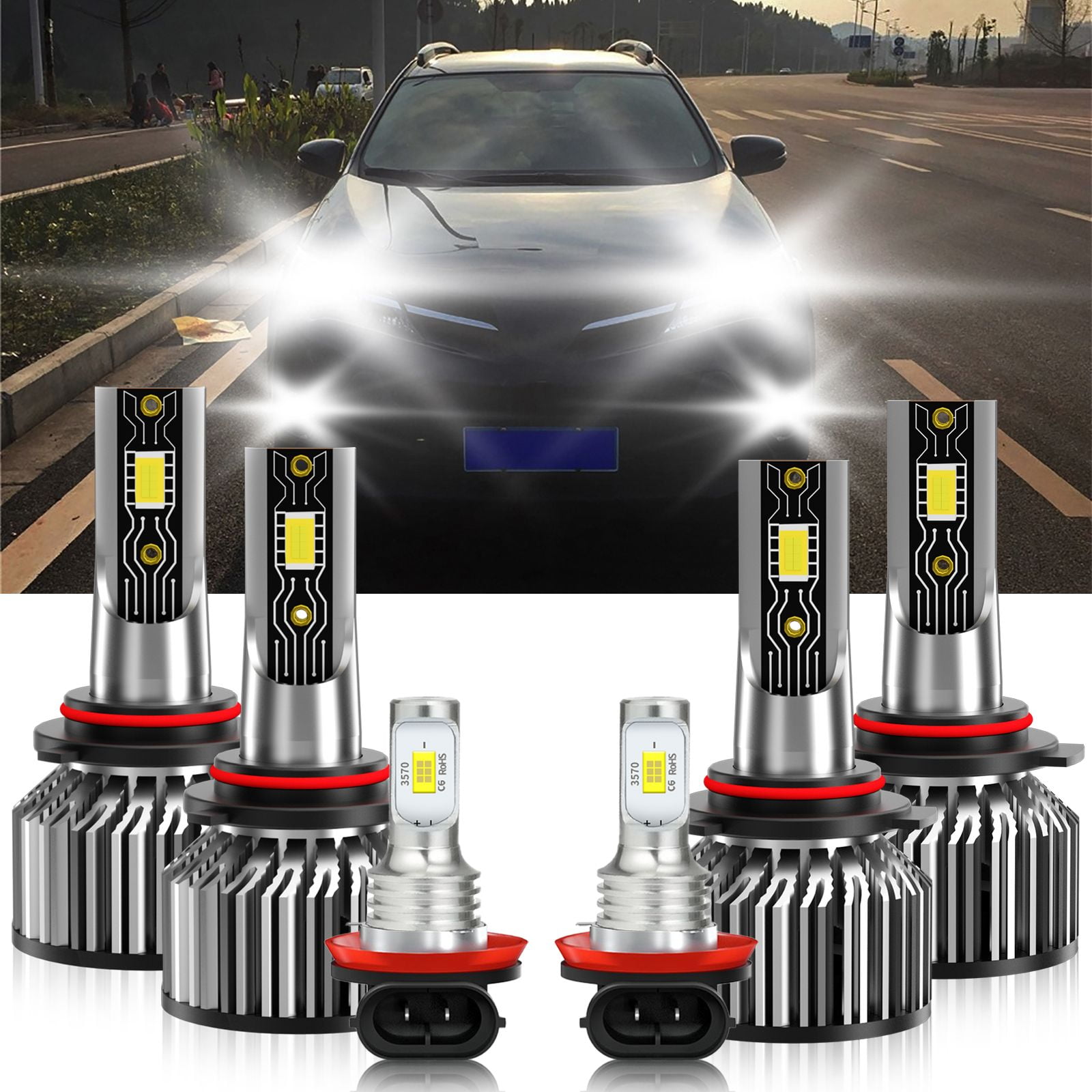 VEHIFOMO 6Pcs LED Headlight Fog Light Bulb Combo Kit 6500K Compatible ...
