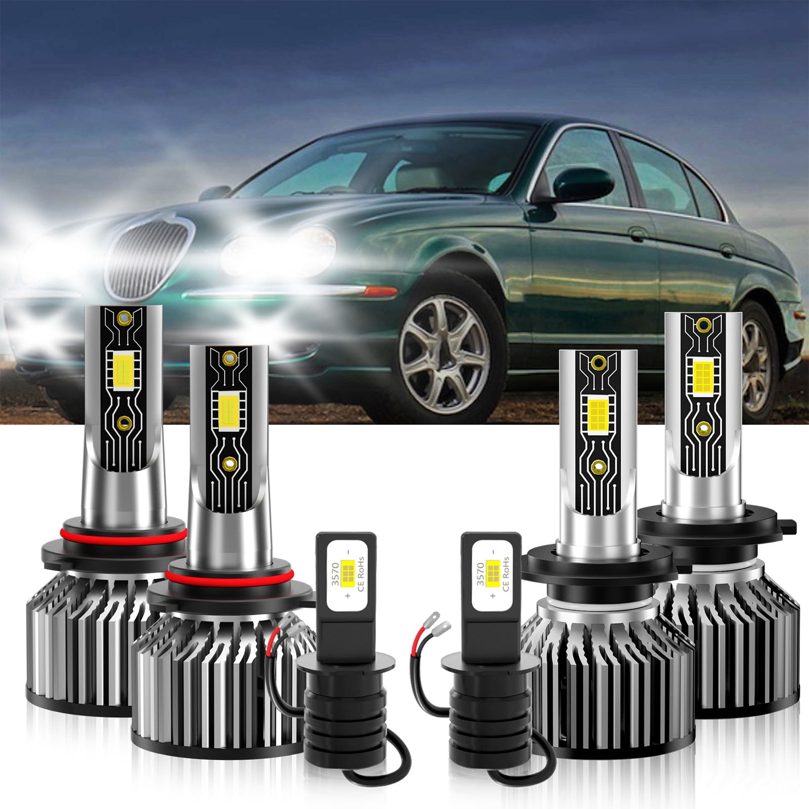 VEHIFOMO Compatible for Jaguar S-Type 2000-2004 Combo LED Headlight Hi ...