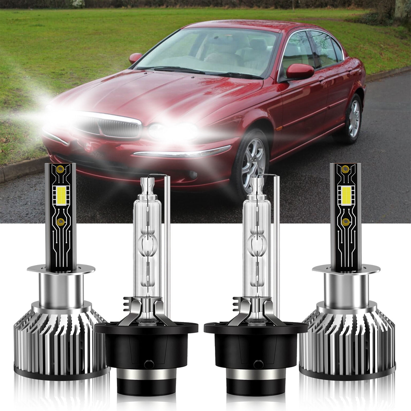 VEHIFOMO Compatible for Jaguar X-Type 2002-2008 4x LED HID Headlight ...