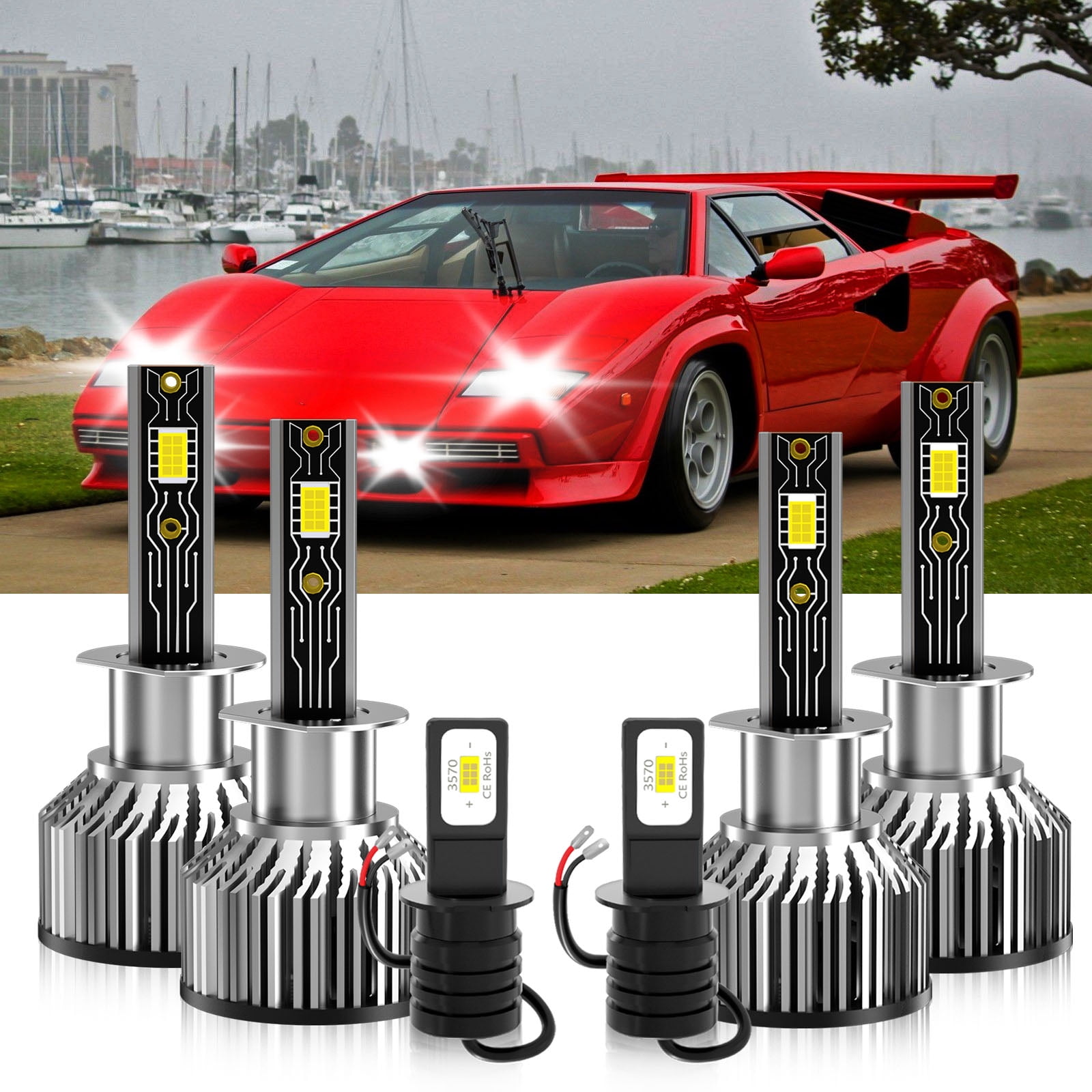 VEHIFOMO Compatible for Lamborghini Countach 1989-1989 6x LED Headlight ...