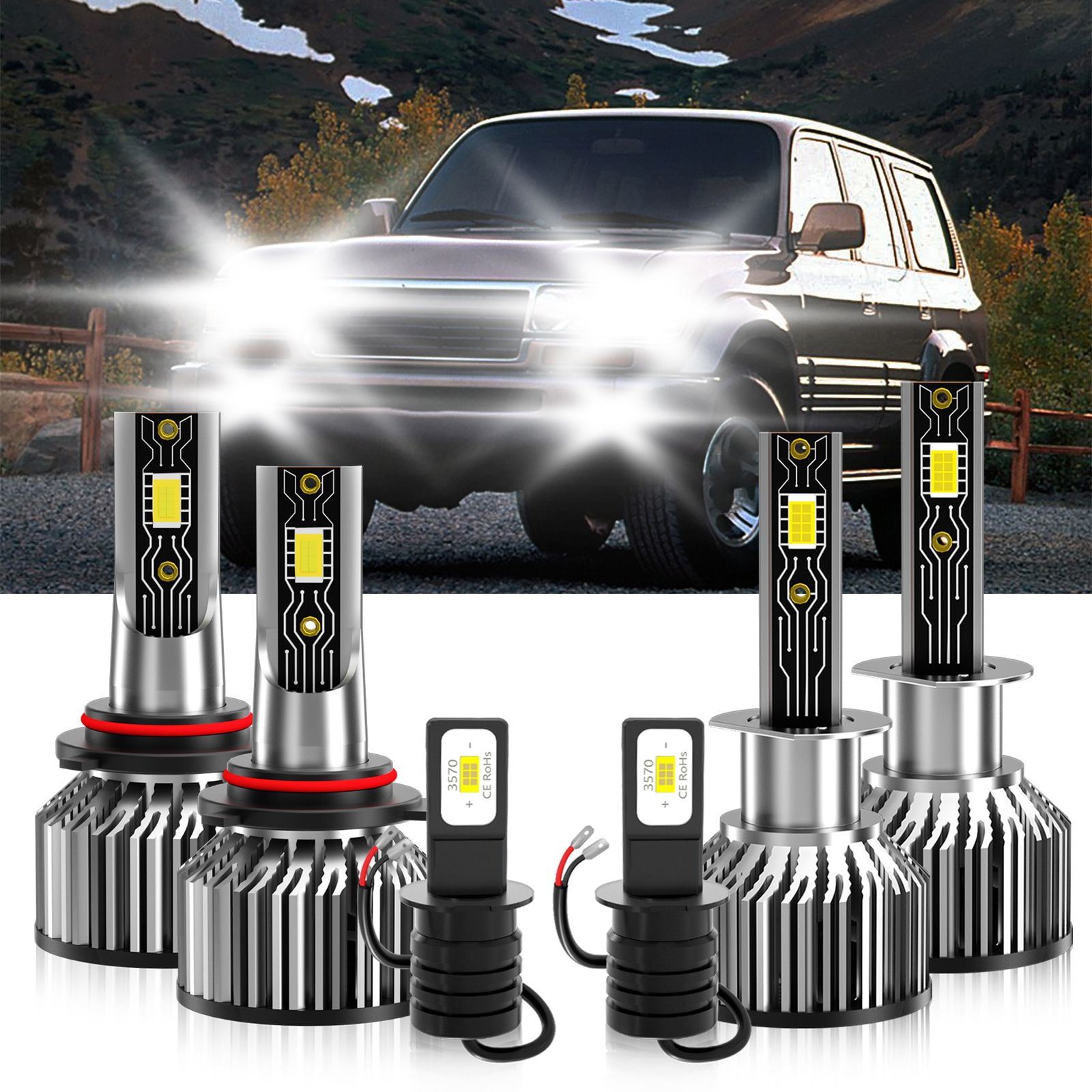 VEHIFOMO Compatible for Lexus LX470 1998-2007 9005+H1+H3 LED Headlight ...