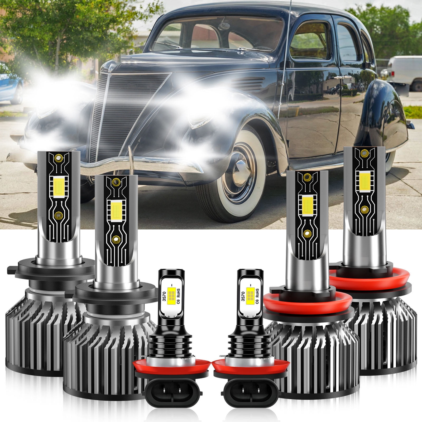 VEHIFOMO LED Headlight High Low + Fog Light Bulbs white kit Compatible ...