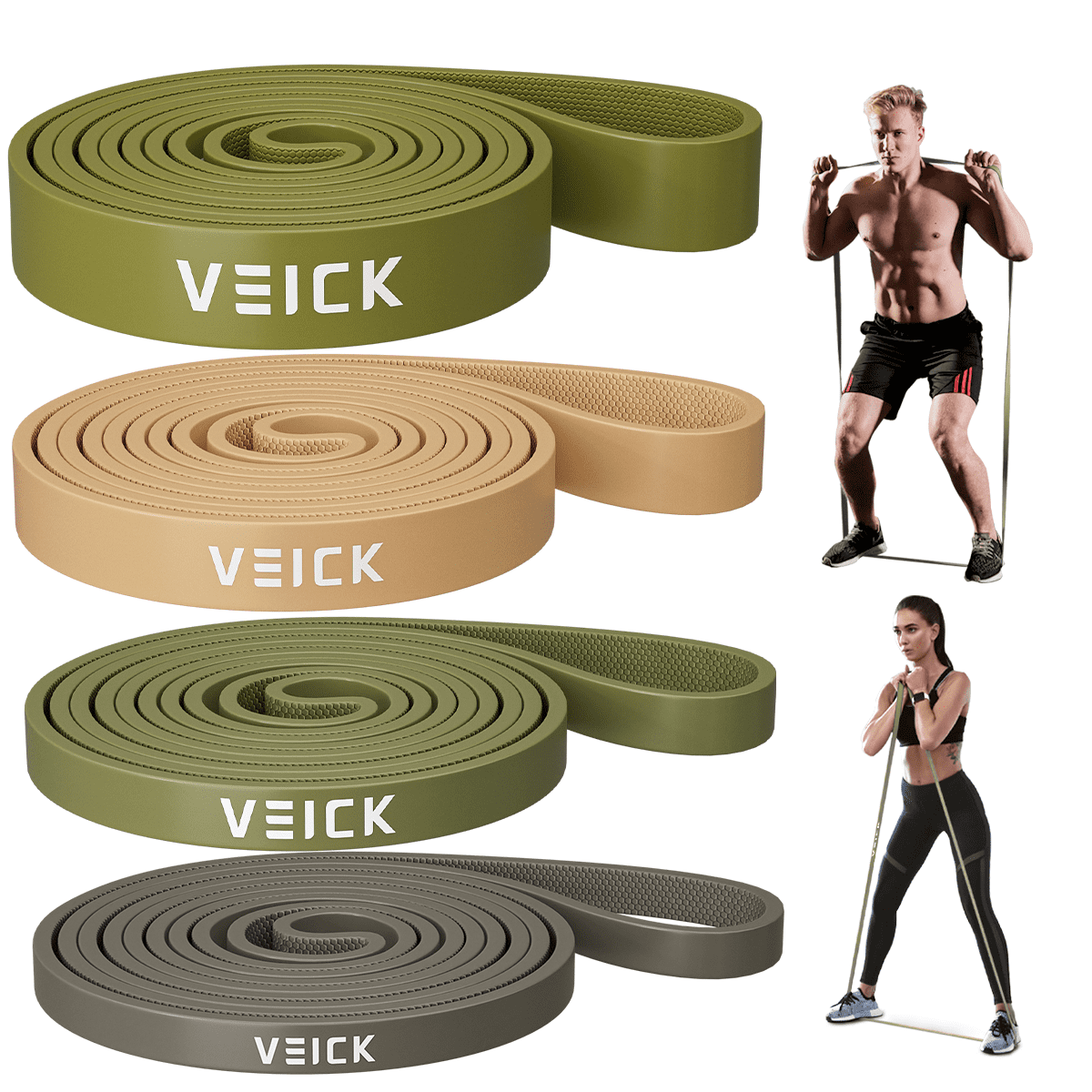 VEICK 4-Piece Green Resistance Bands for Workout Recovery, Pull Up ...