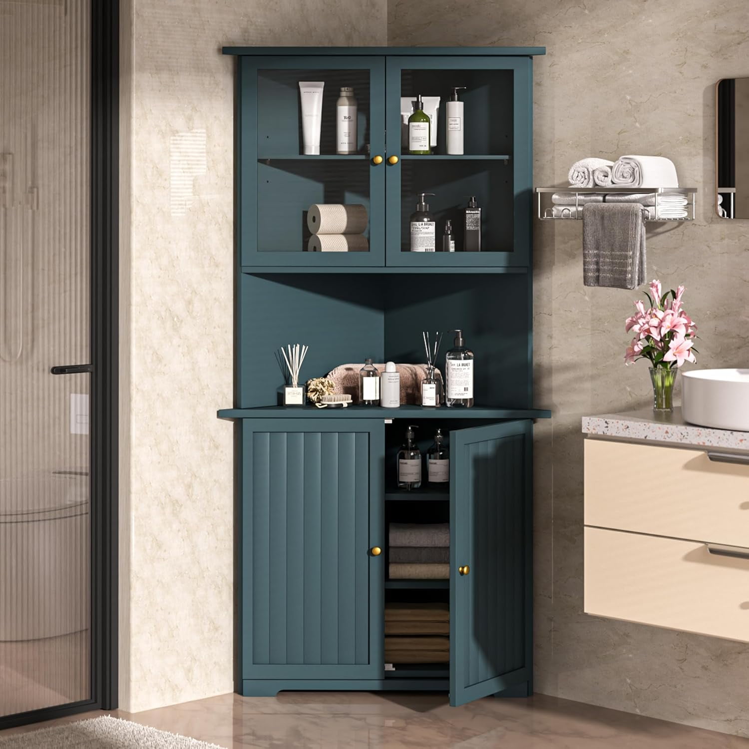 VEIKOU 71" Corner Cabinet, Corner Storage Cabinet with Doors and ...