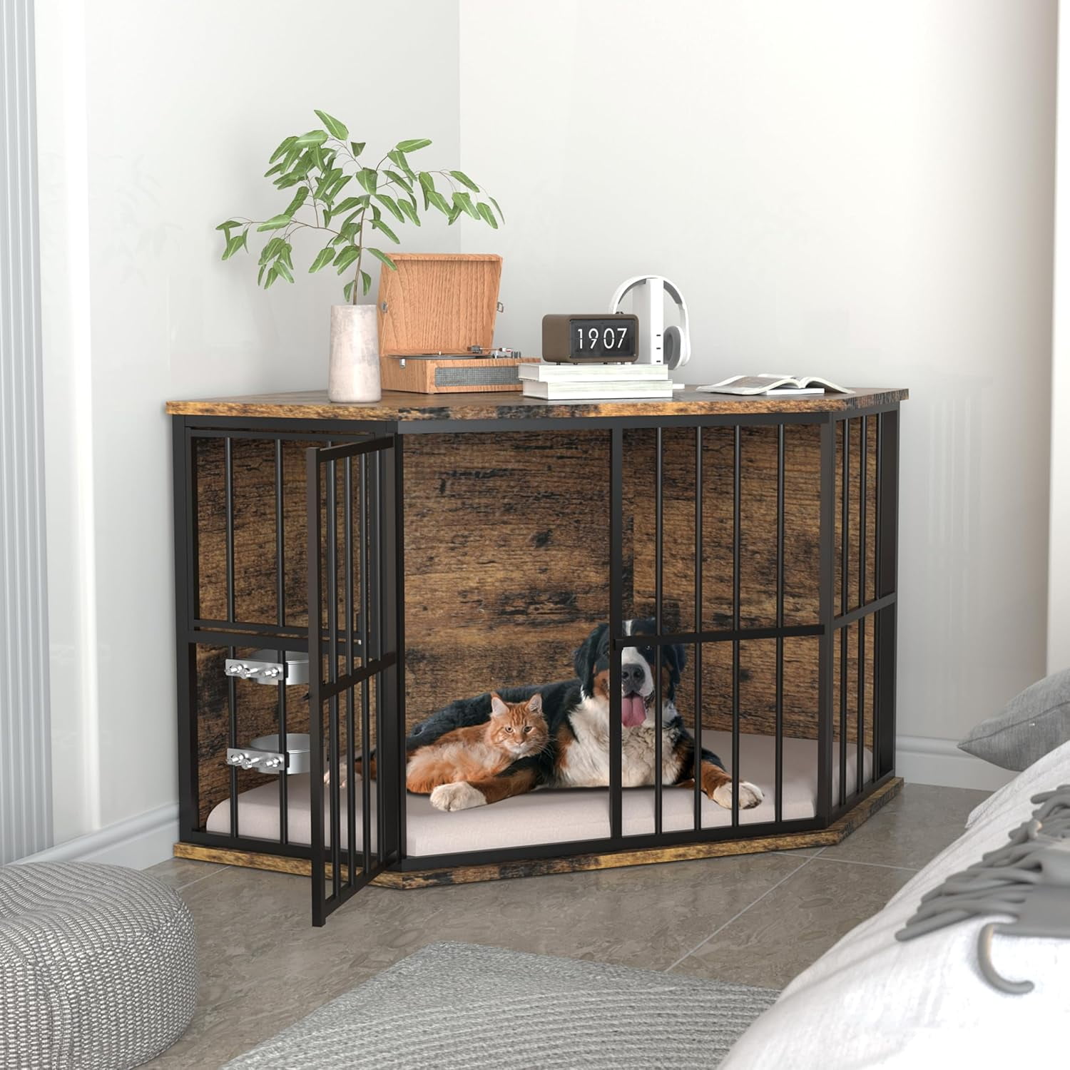 VEIKOU Corner Dog Crate Furniture, Furniture Style Corner Dog Crate for ...