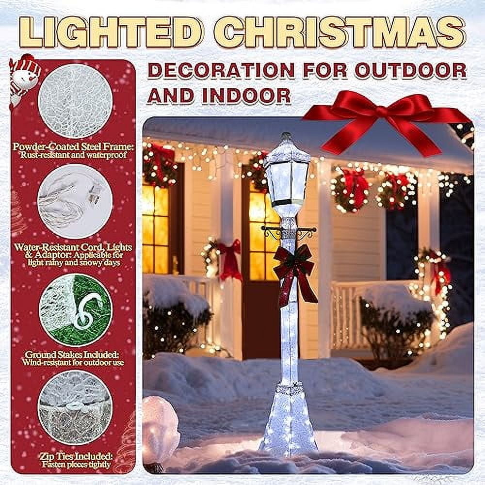 VEIKOU Outdoor Christmas Decorations 6FT Lighted Lamp Post, Light-up ...