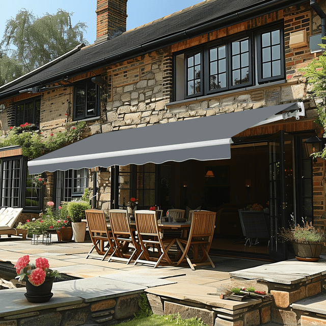 VEIKOUS 10'x8' Retractable Awning, UV-Resistant Sun Shade for Outdoor ...