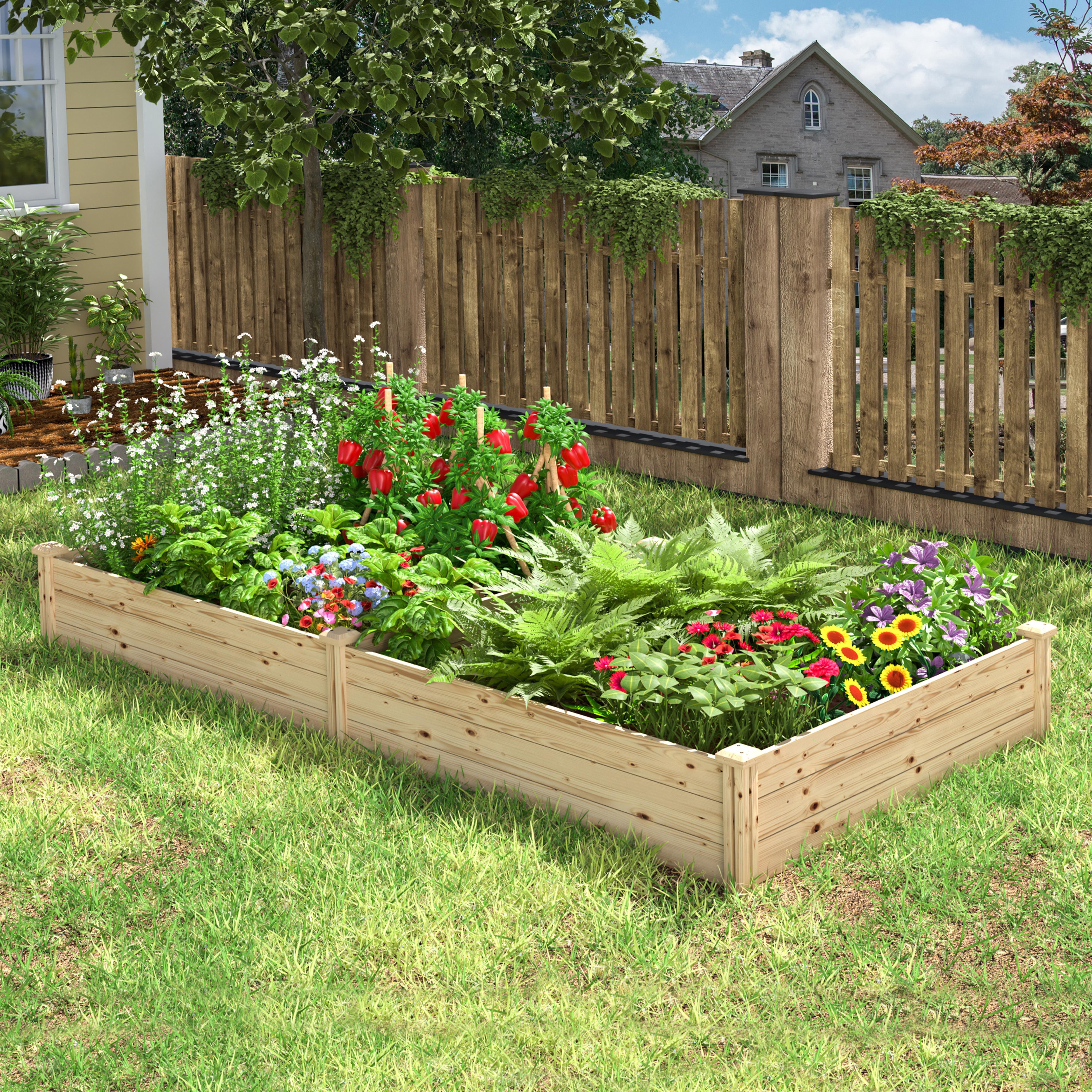VEIKOUS 11”H Wood Raised Garden Bed, 25.8 Cu.Ft Capacity Natural Wood ...